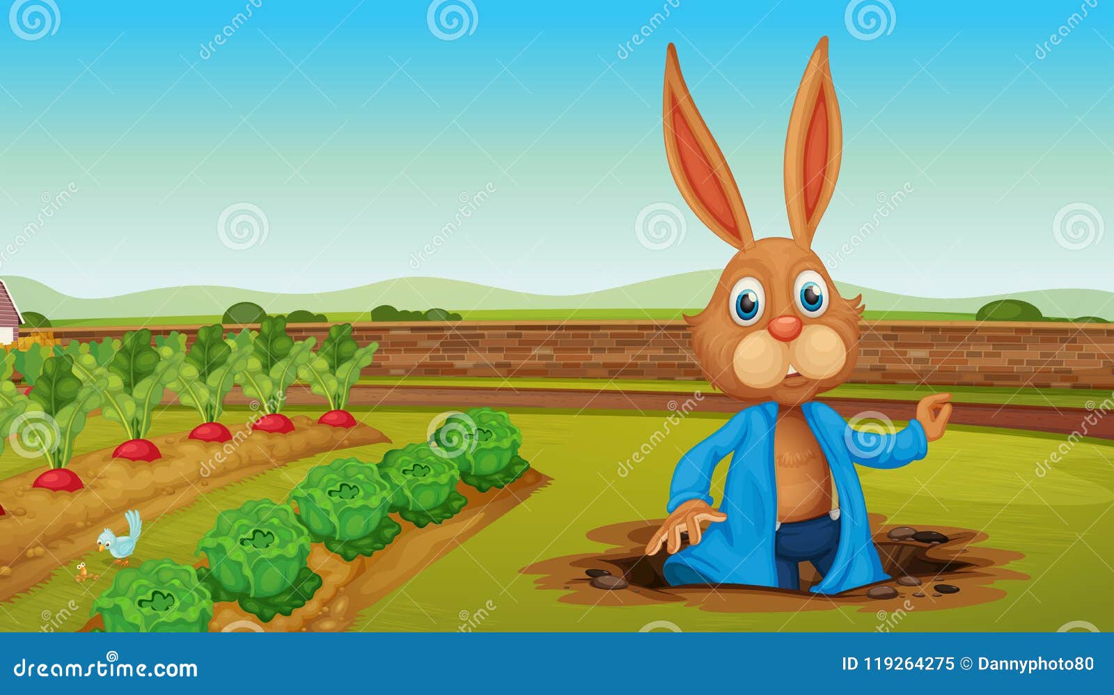 A Rabbit at a Farm stock illustration. Illustration of chicken - 119264275