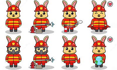 Vector Illustration of Rabbit Firefighters Stock Vector - Illustration ...