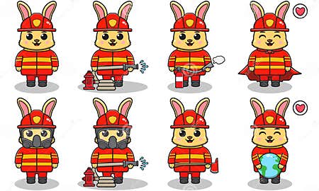 Vector Illustration of Rabbit Firefighters Stock Vector - Illustration ...