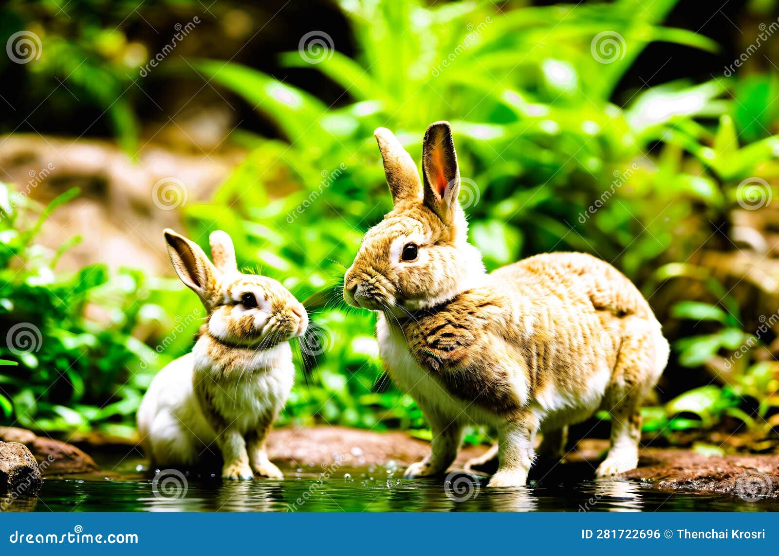 Rabbit in the Forest Playing in the Waterfall Stock Illustration ...