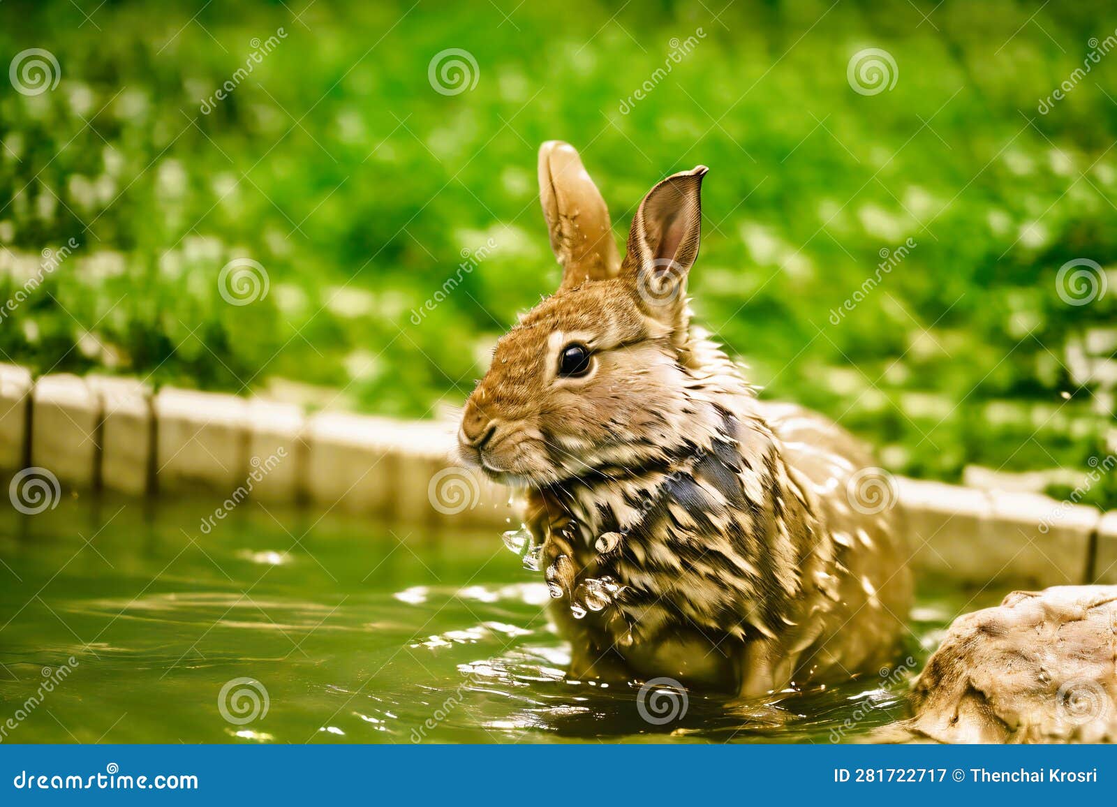 Rabbit in the Forest Playing in the Waterfall Stock Illustration ...