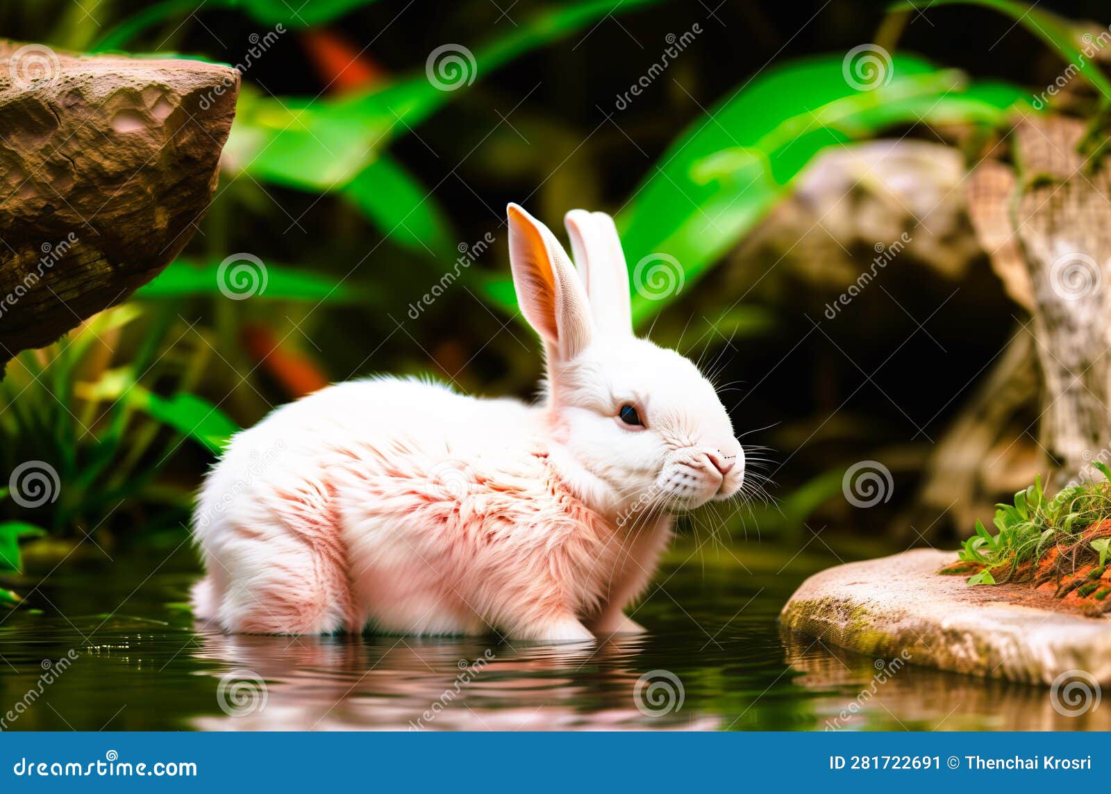 Rabbit in the Forest Playing in the Waterfall Stock Illustration ...