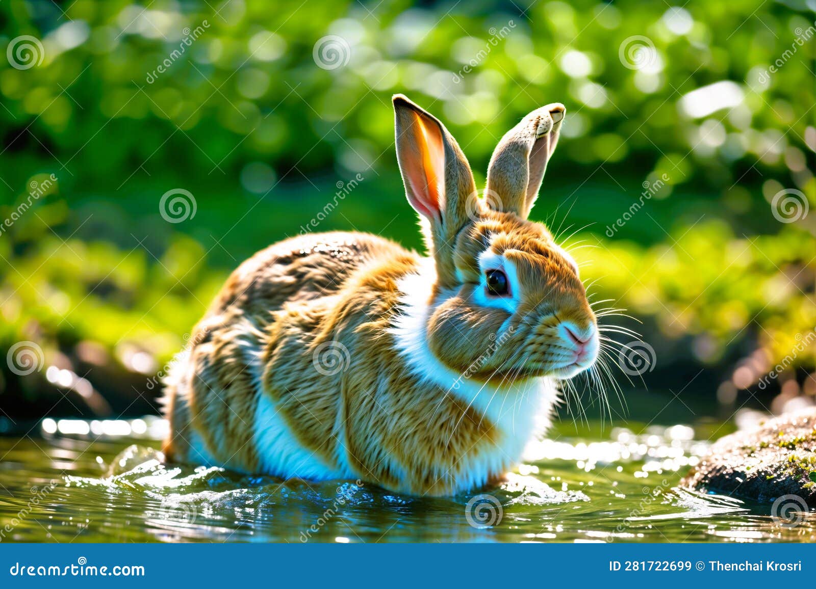 Rabbit in the Forest Playing in the Waterfall Stock Illustration ...