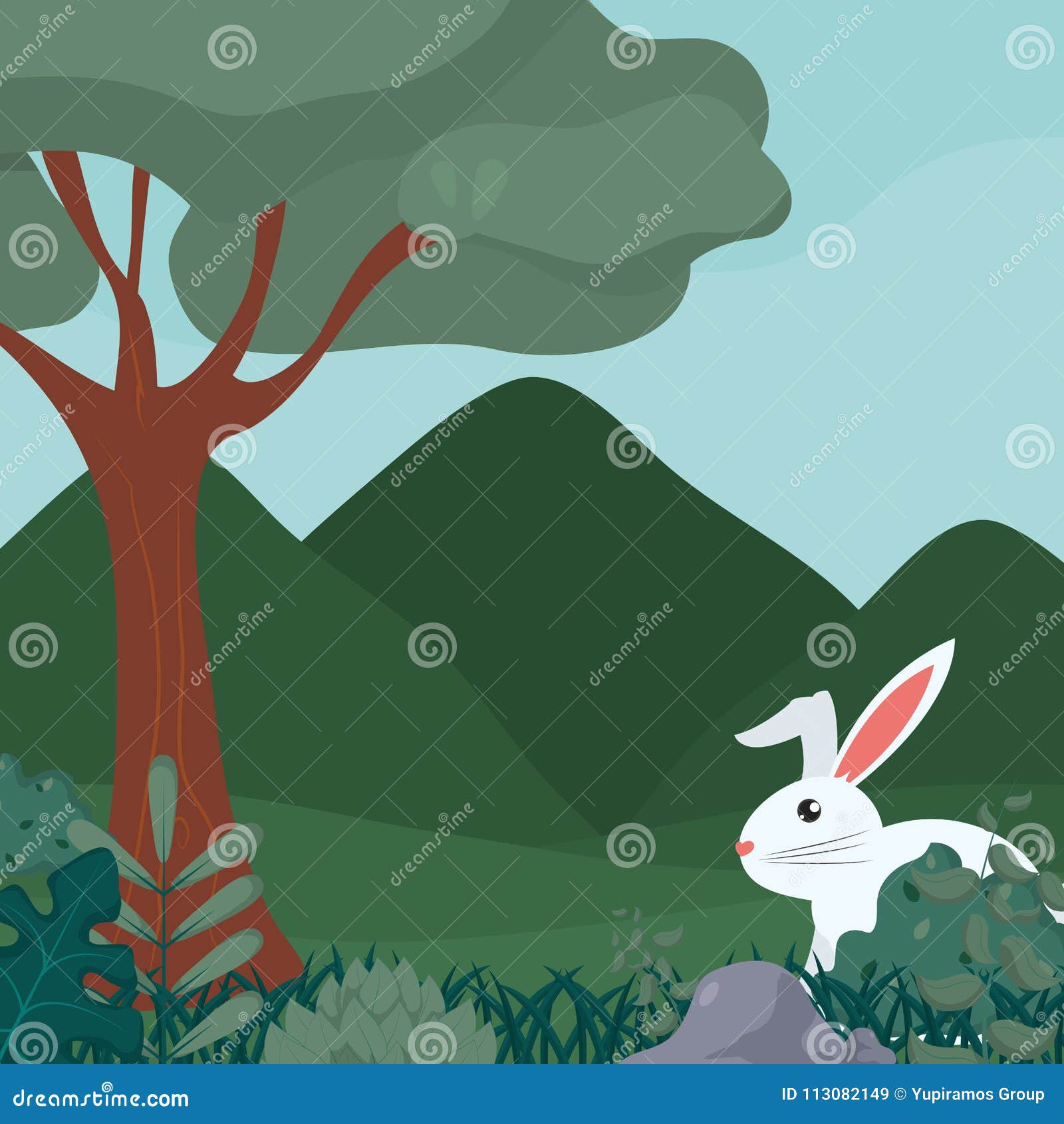 Rabbit in the forest stock vector. Illustration of funny - 113082149