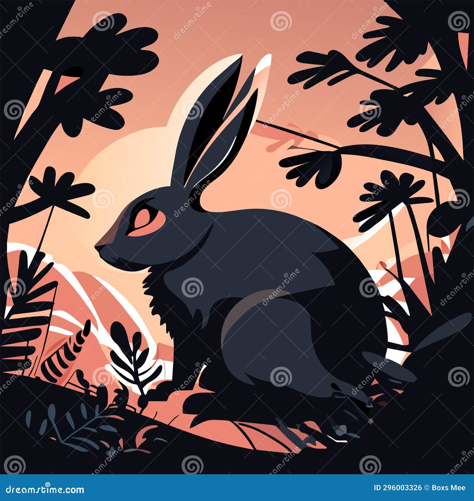Rabbit in the Forest. Vector Illustration in Flat Cartoon Style Stock ...