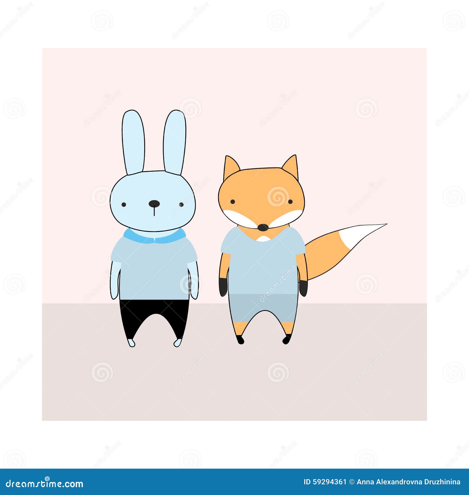 Rabbit and Fox Cartoon Cute Illustration Stock Illustration ...