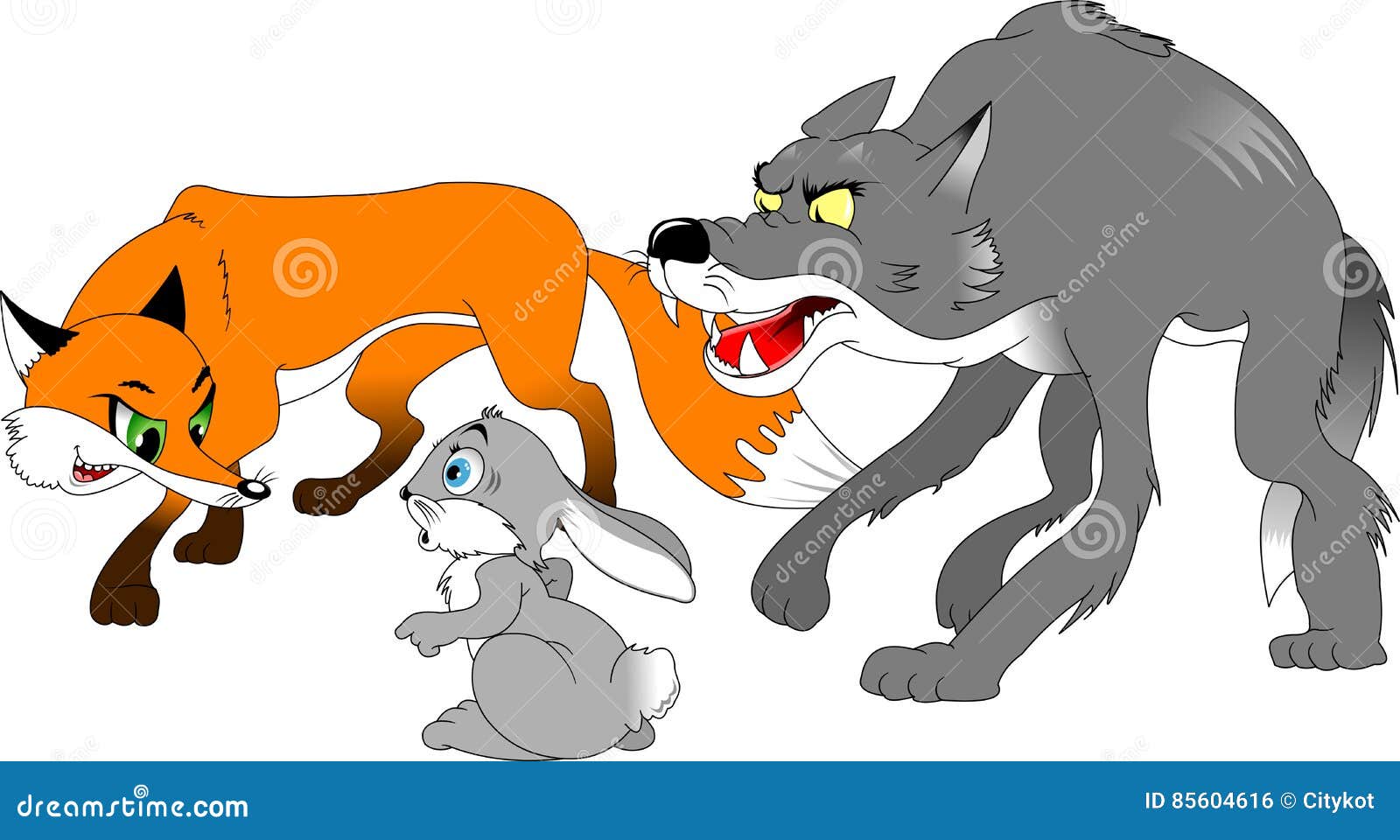 Rabbit, fox and wolf stock illustration. Illustration of angry - 85604616