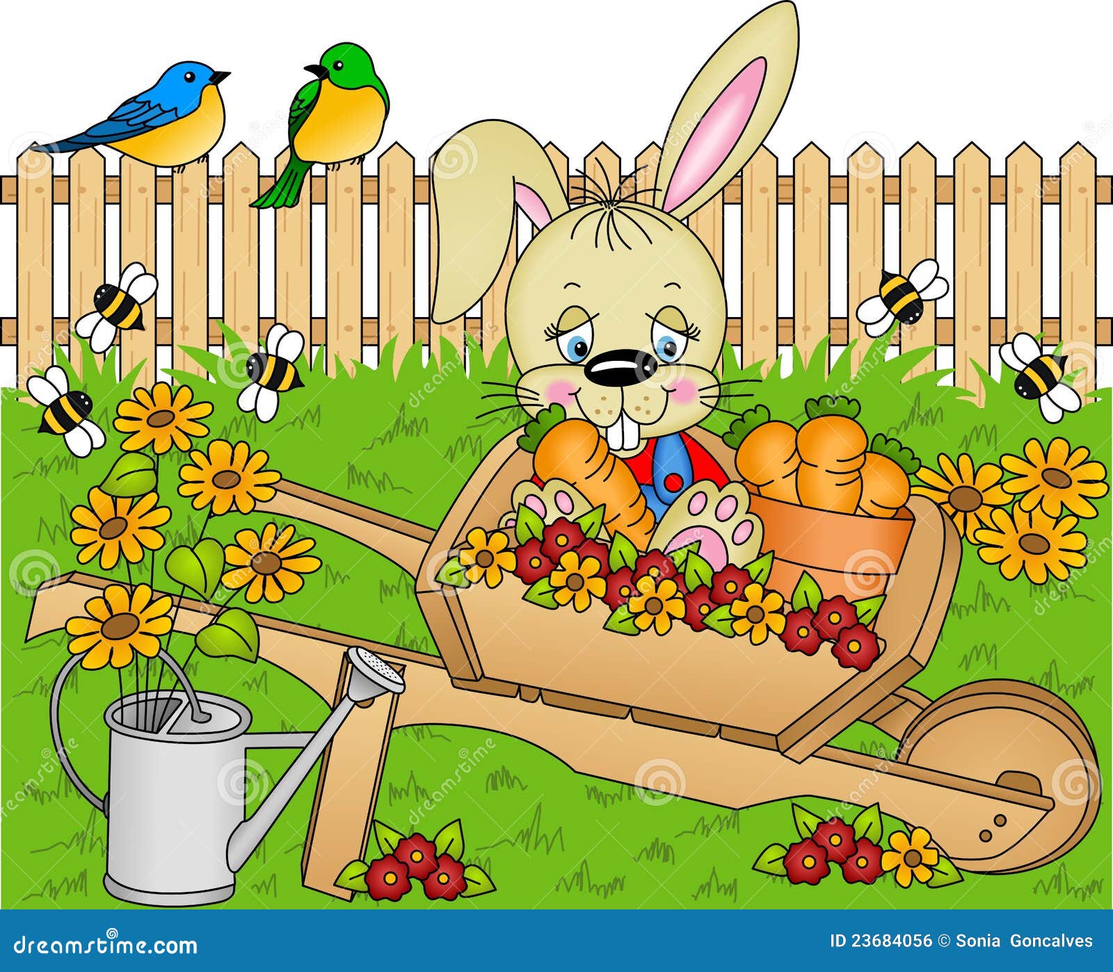 Rabbit in the garden stock illustration. Illustration of meadow - 23684056