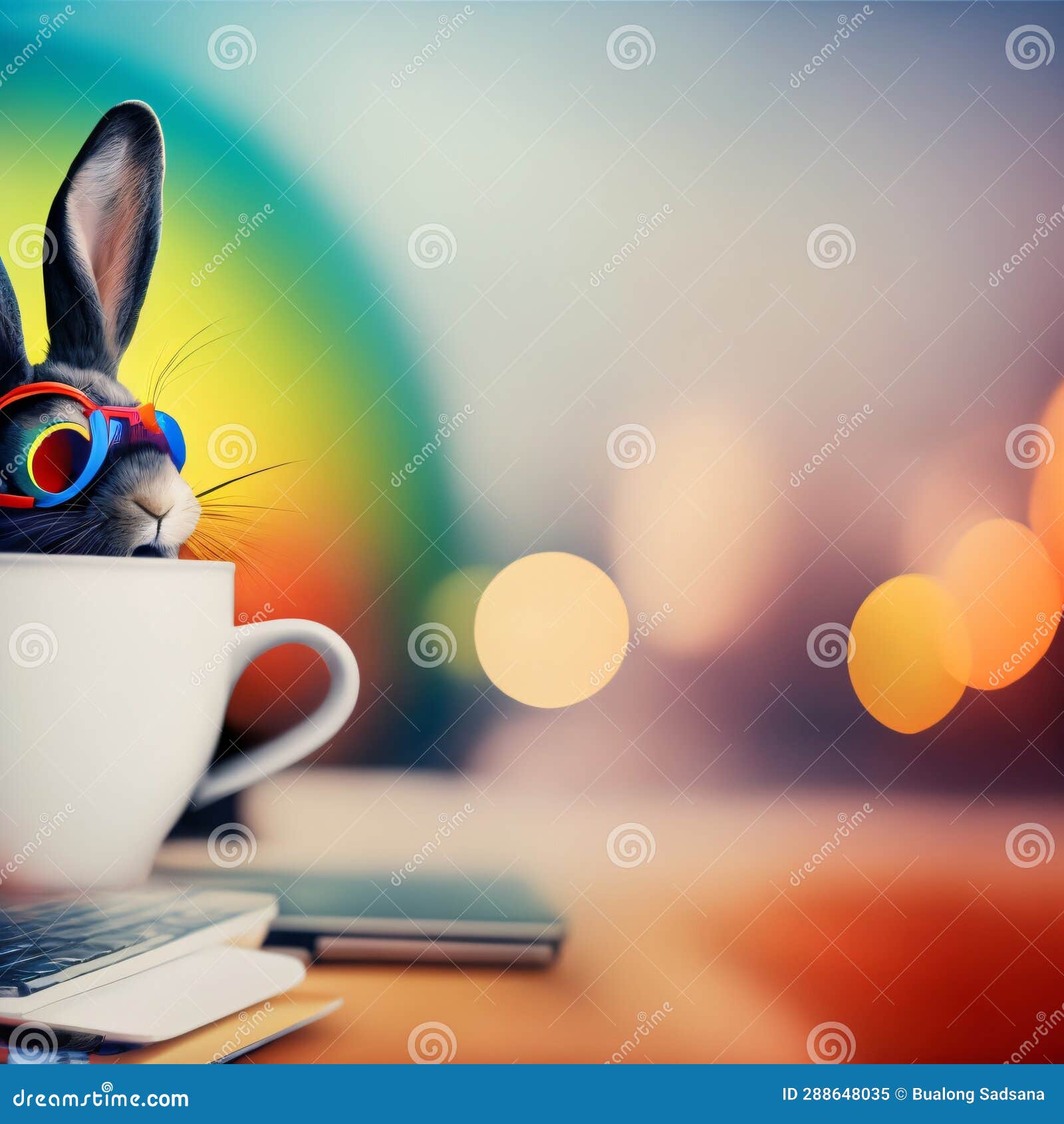 Rabbit in Glasses Office Worker at Workplace, Coffee Break Generative ...