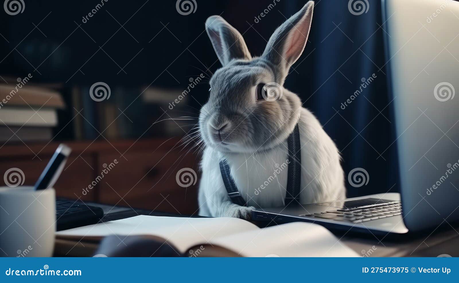 Rabbit In Glasses Office Worker At Workplace Generative Ai Stock