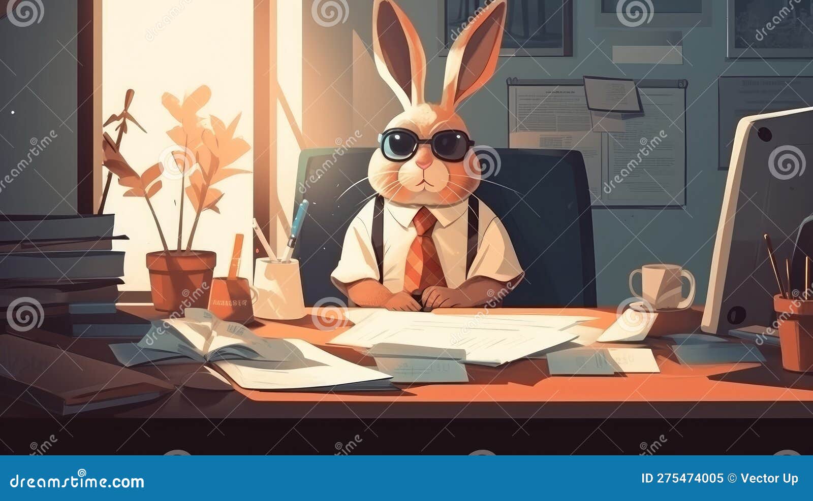 Rabbit in Glasses Office Worker at Workplace. Generative AI Stock ...