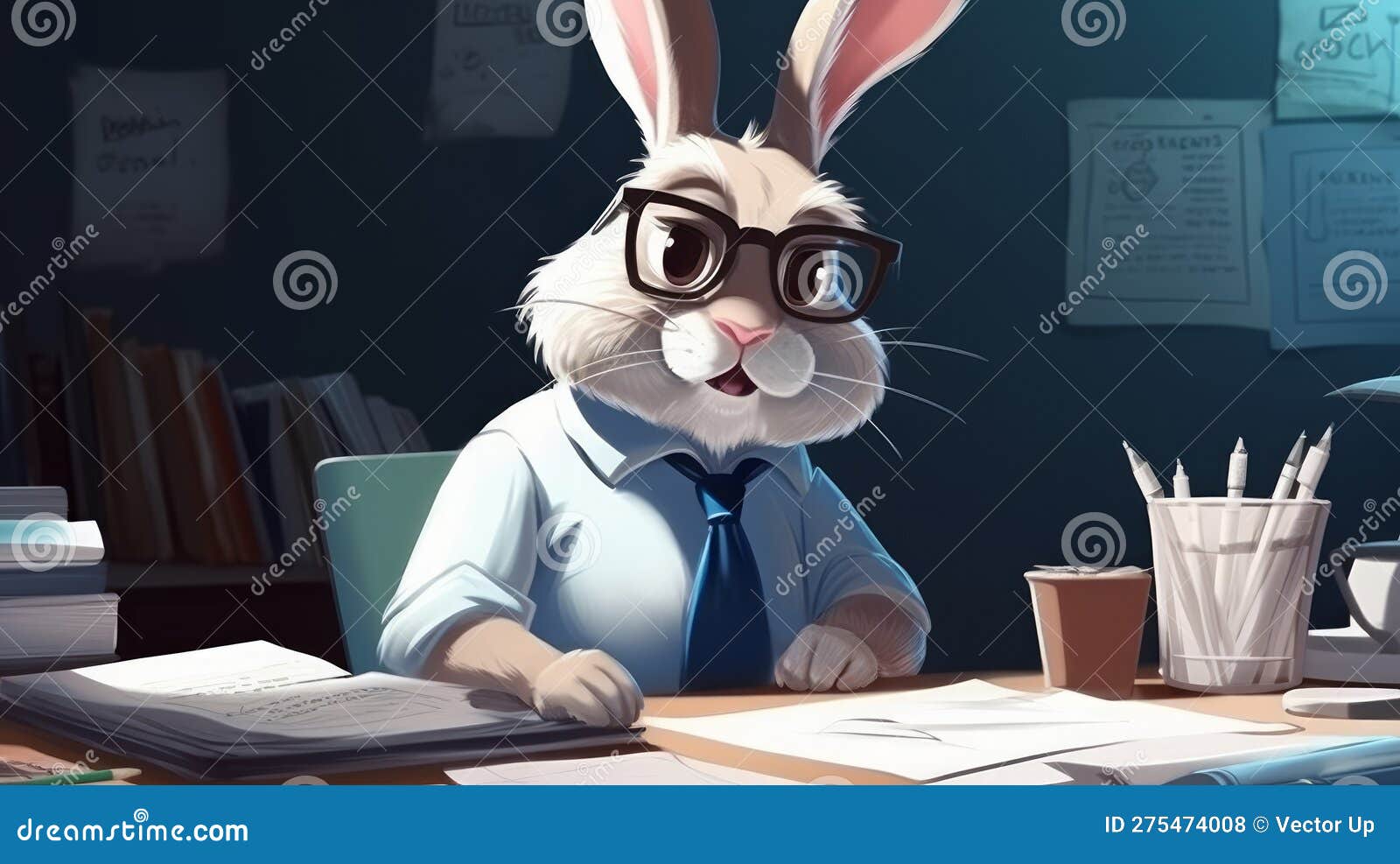 Rabbit in Glasses Office Worker at Workplace. Generative AI Stock ...