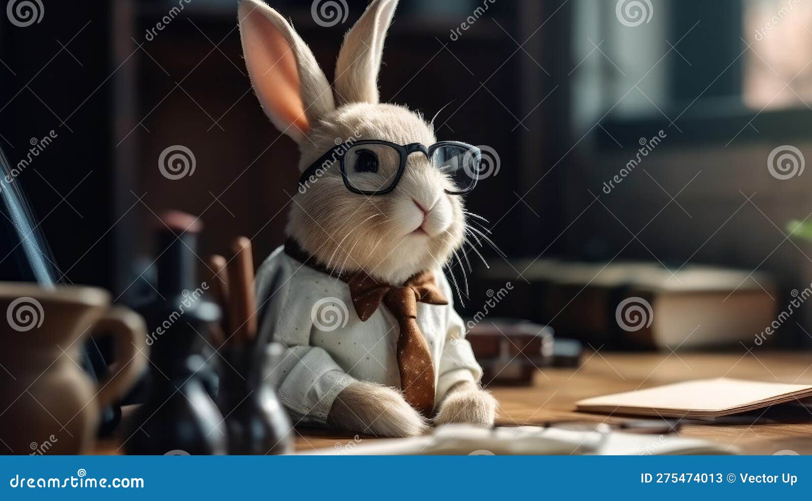 Rabbit in Glasses Office Worker at Workplace. Generative AI Stock ...