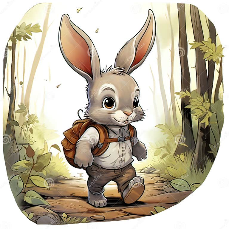 The Rabbit is Going Hiking on a White Background Stock Illustration ...