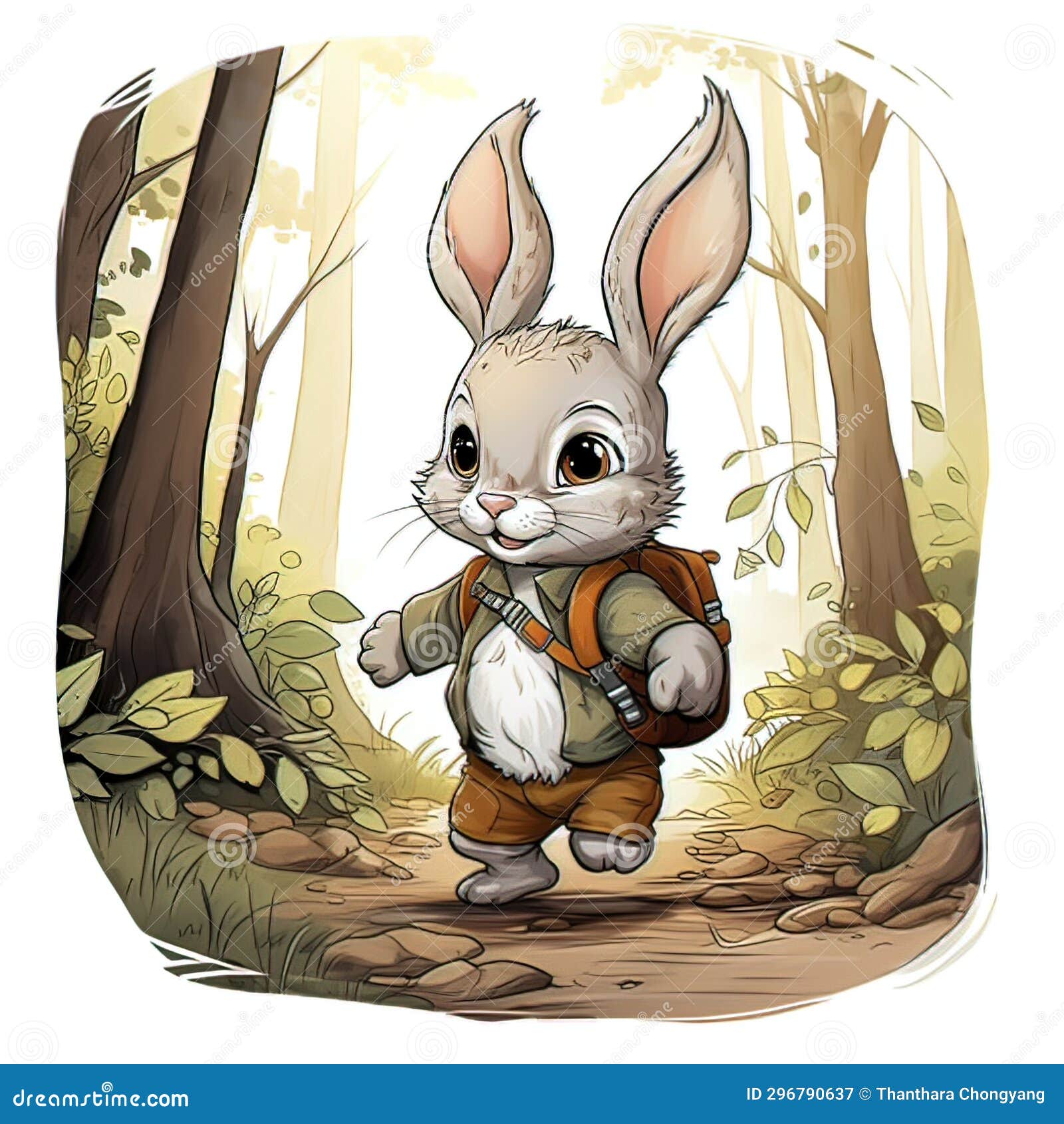 The Rabbit is Going Hiking on a White Background Stock Illustration ...