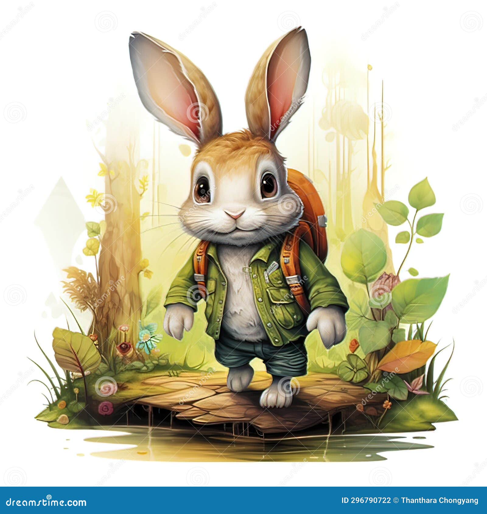 The Rabbit is Going Hiking on a White Background Stock Illustration ...