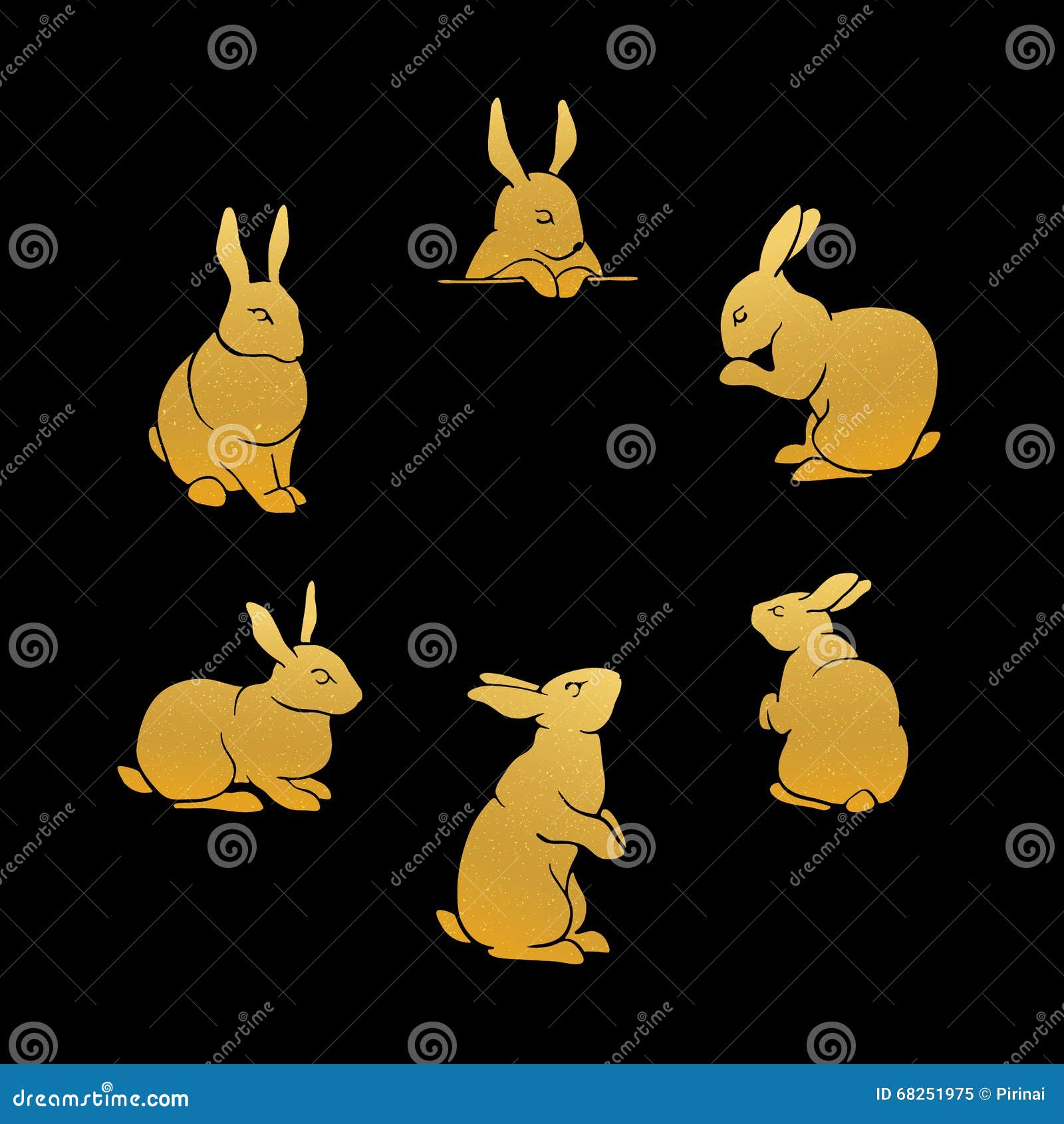 Rabbit gold silhouettes stock vector. Illustration of light - 68251975