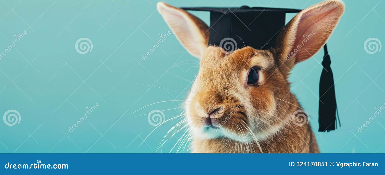 Rabbit with Graduation Cap on Blue Background Stock Image - Image of ...