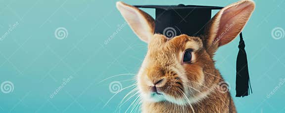 Rabbit with Graduation Cap on Blue Background Stock Image - Image of ...