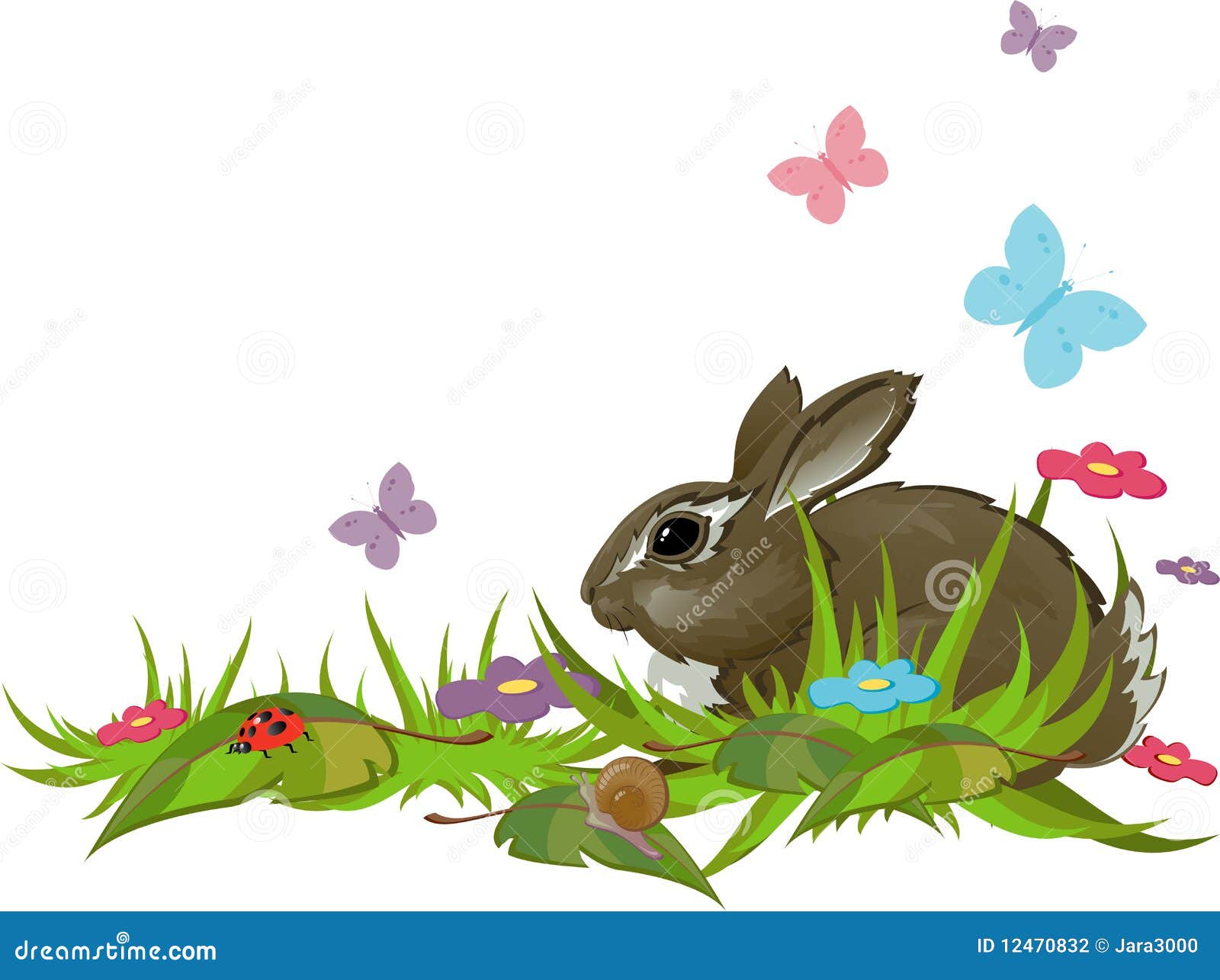 Rabbit in grass stock vector. Illustration of plant, blue - 12470832