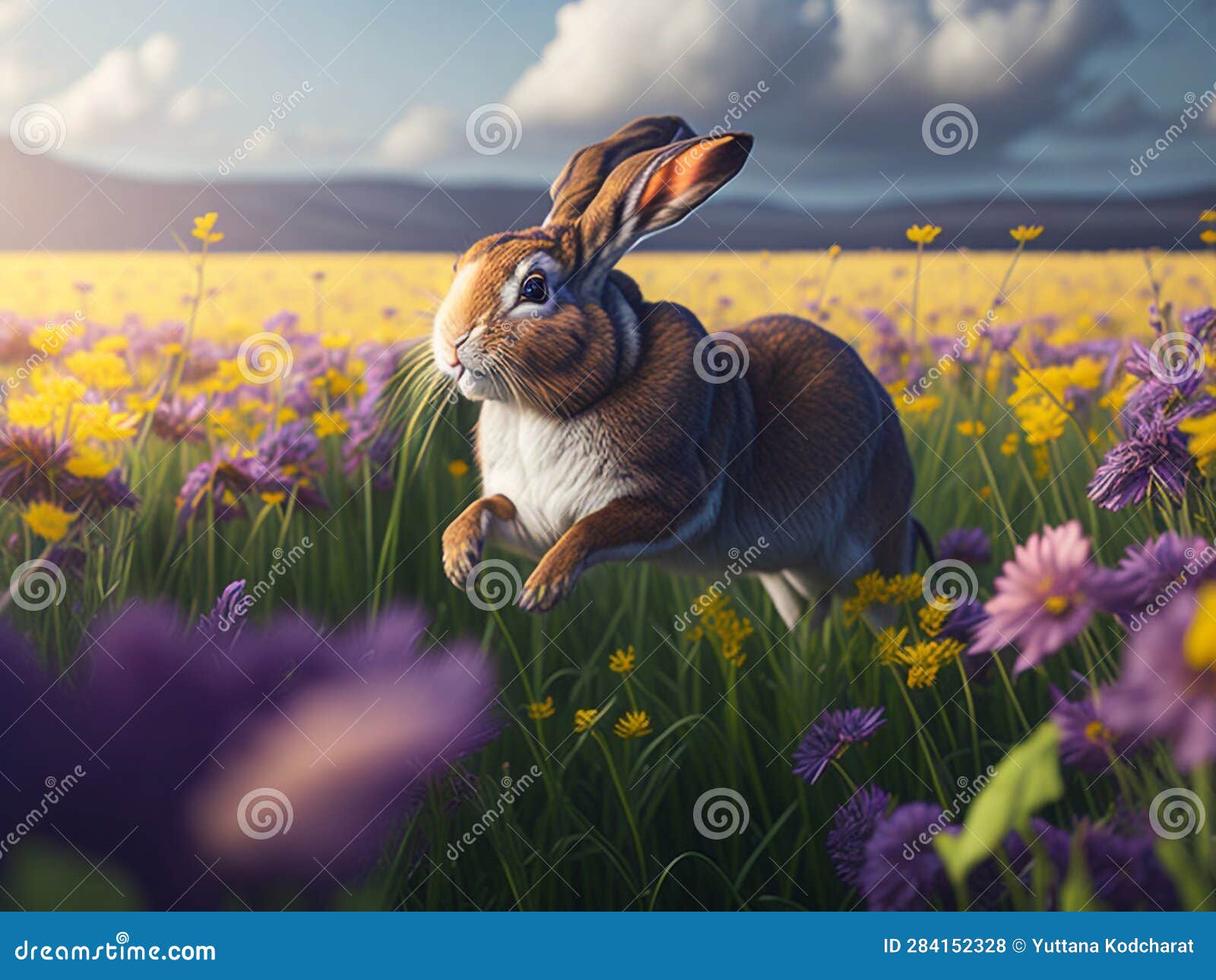 Rabbit on the green field stock illustration. Illustration of park ...