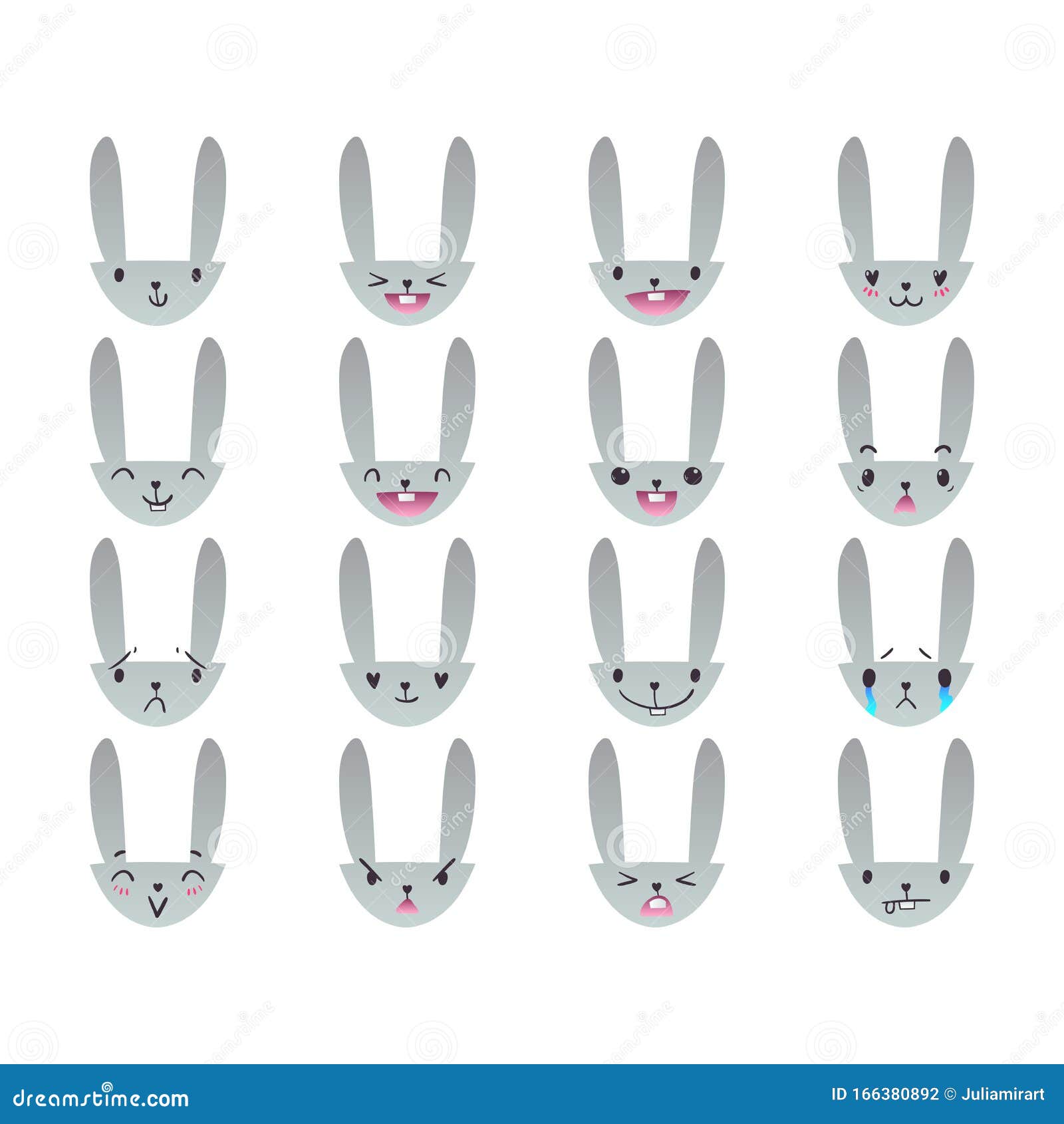 Rabbit Handdrawn Emoticons Gray 3 Stock Vector - Illustration of eyes ...