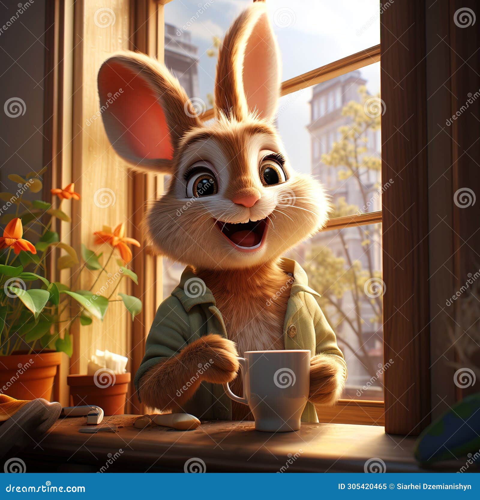 Rabbit or Hare Drinks Tea, Tea Party Stock Illustration - Illustration ...