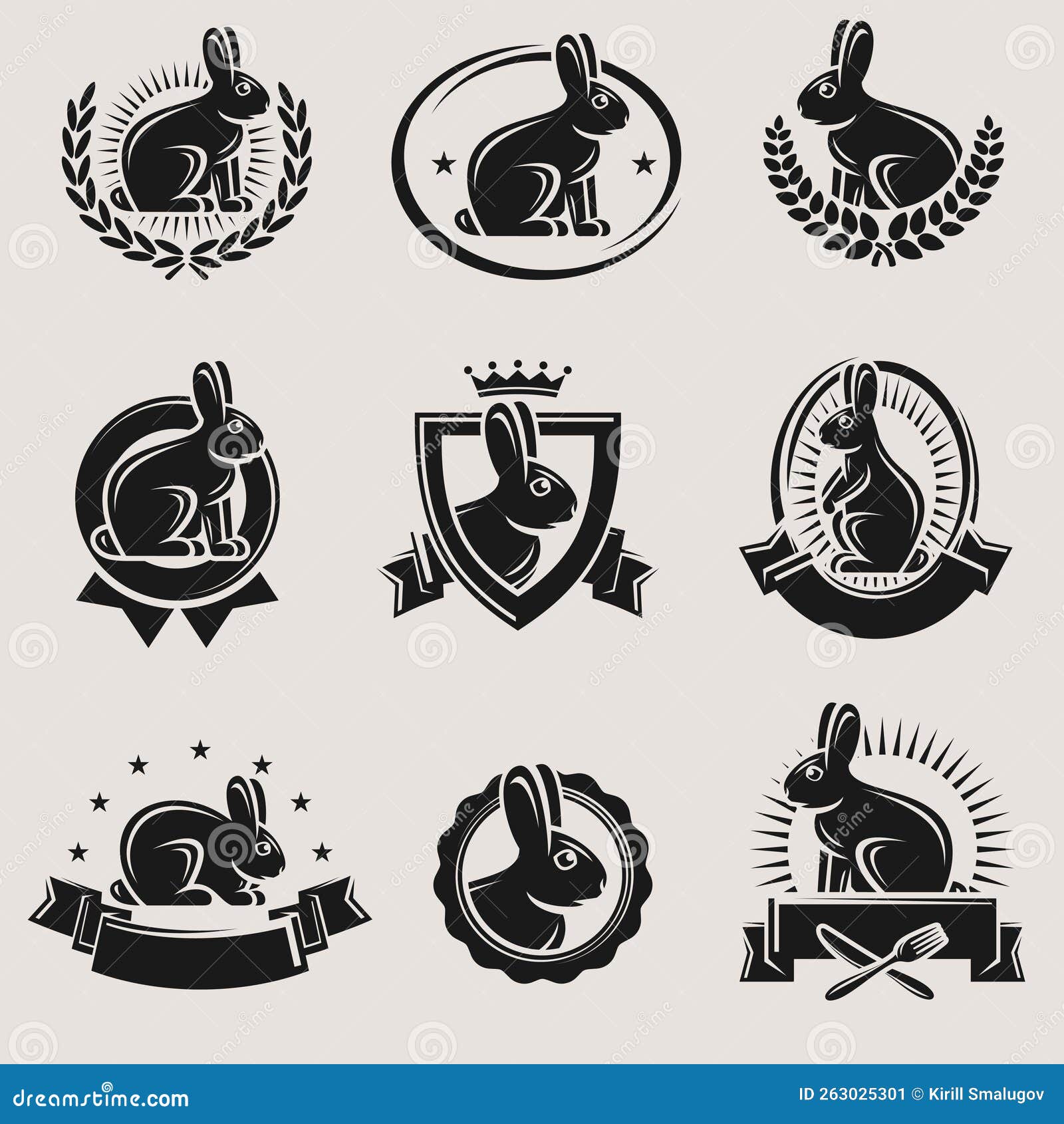 Rabbit and Hare Label and Icon Set. Collection Rabbit Icons Stock ...