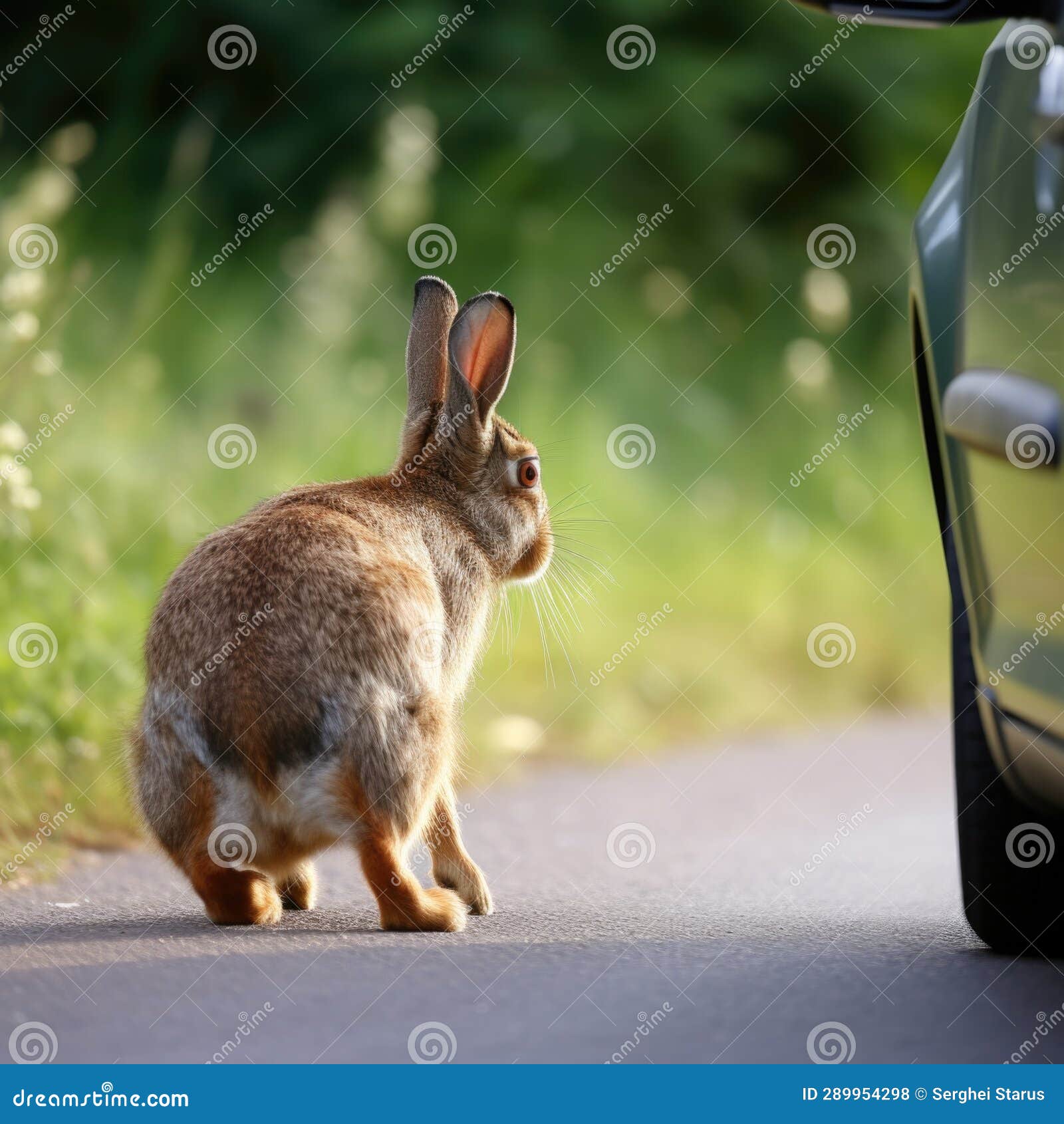 A Rabbit or Hare is Standing on the Side of the Road, AI Stock Photo ...