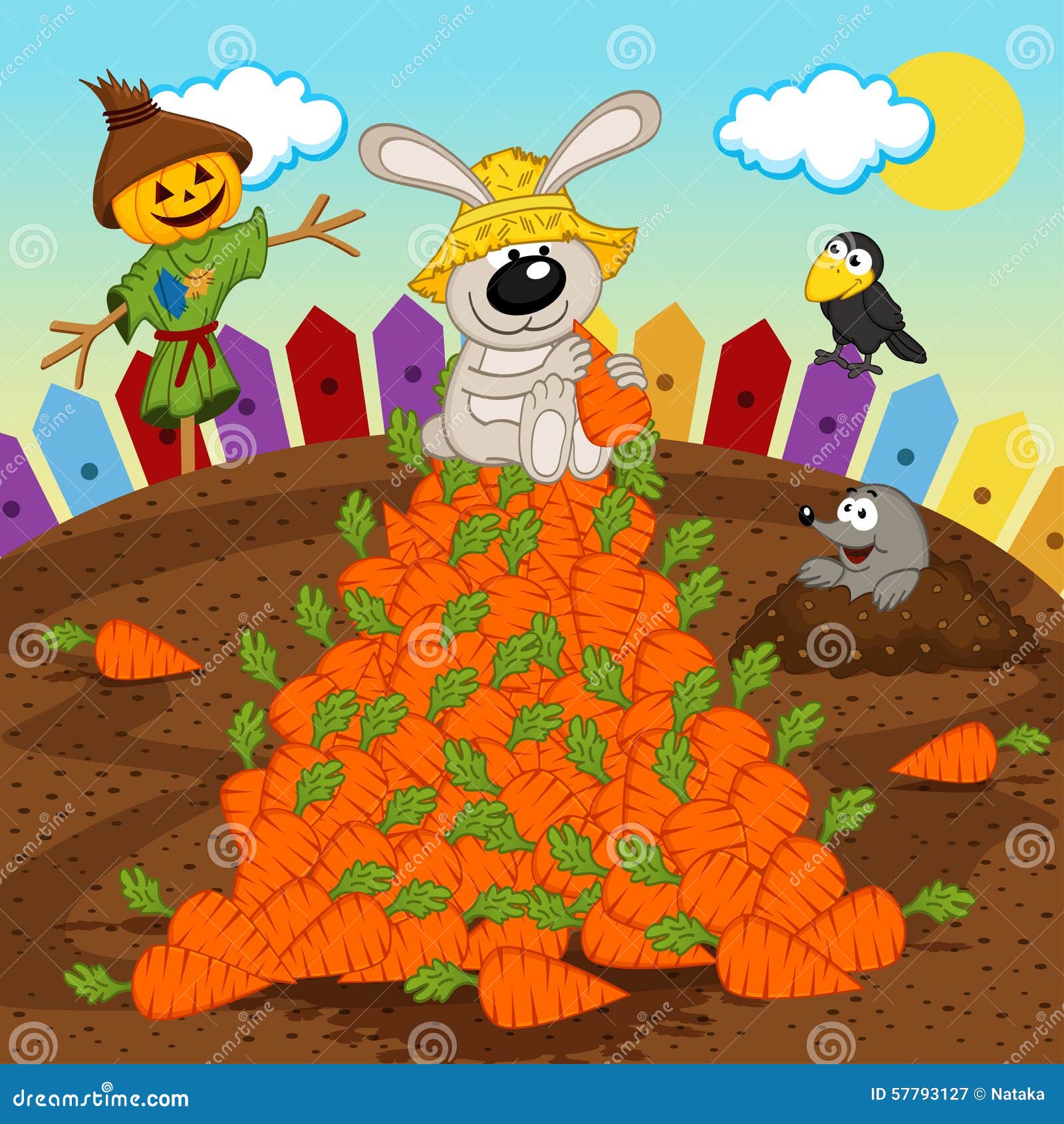 Rabbit harvesting carrot stock vector. Illustration of hare - 57793127