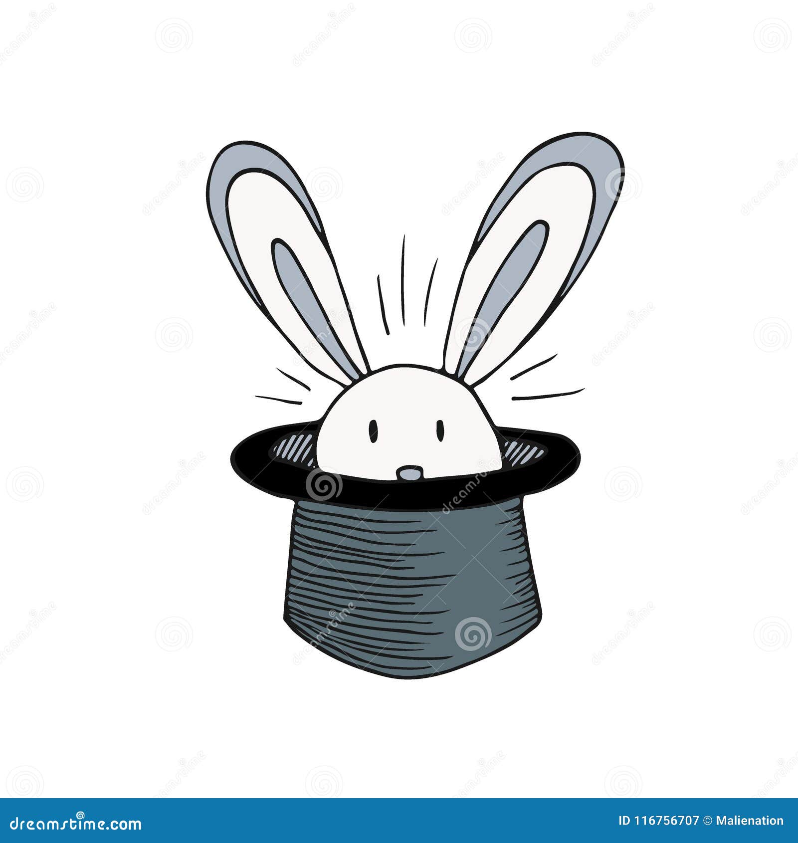 Rabbit in Hat. Vector Icon. Hand Drawn Illustration. Magic Sticker ...