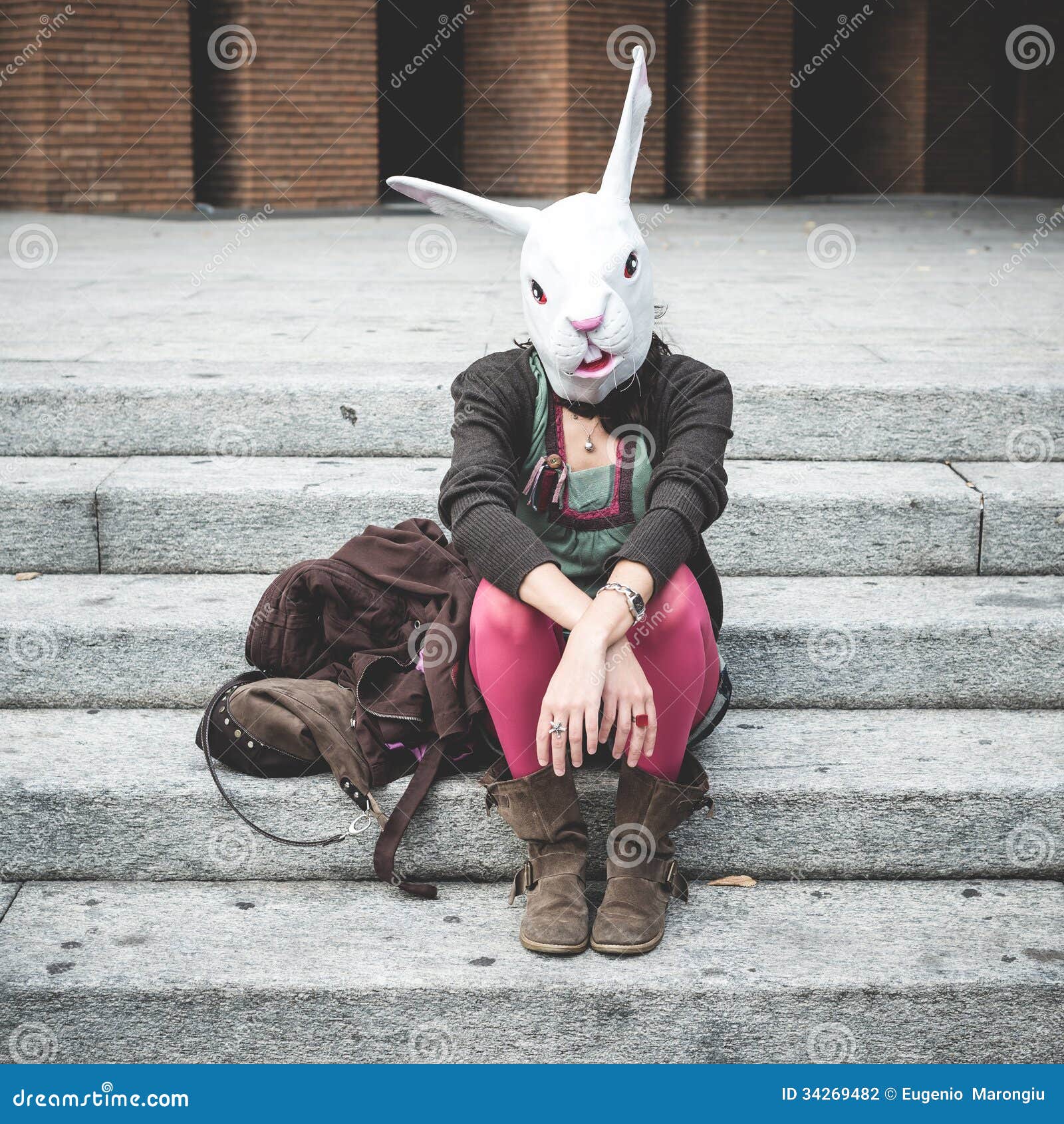 Rabbit head woman stock photo. Image of absurd, head - 34269482