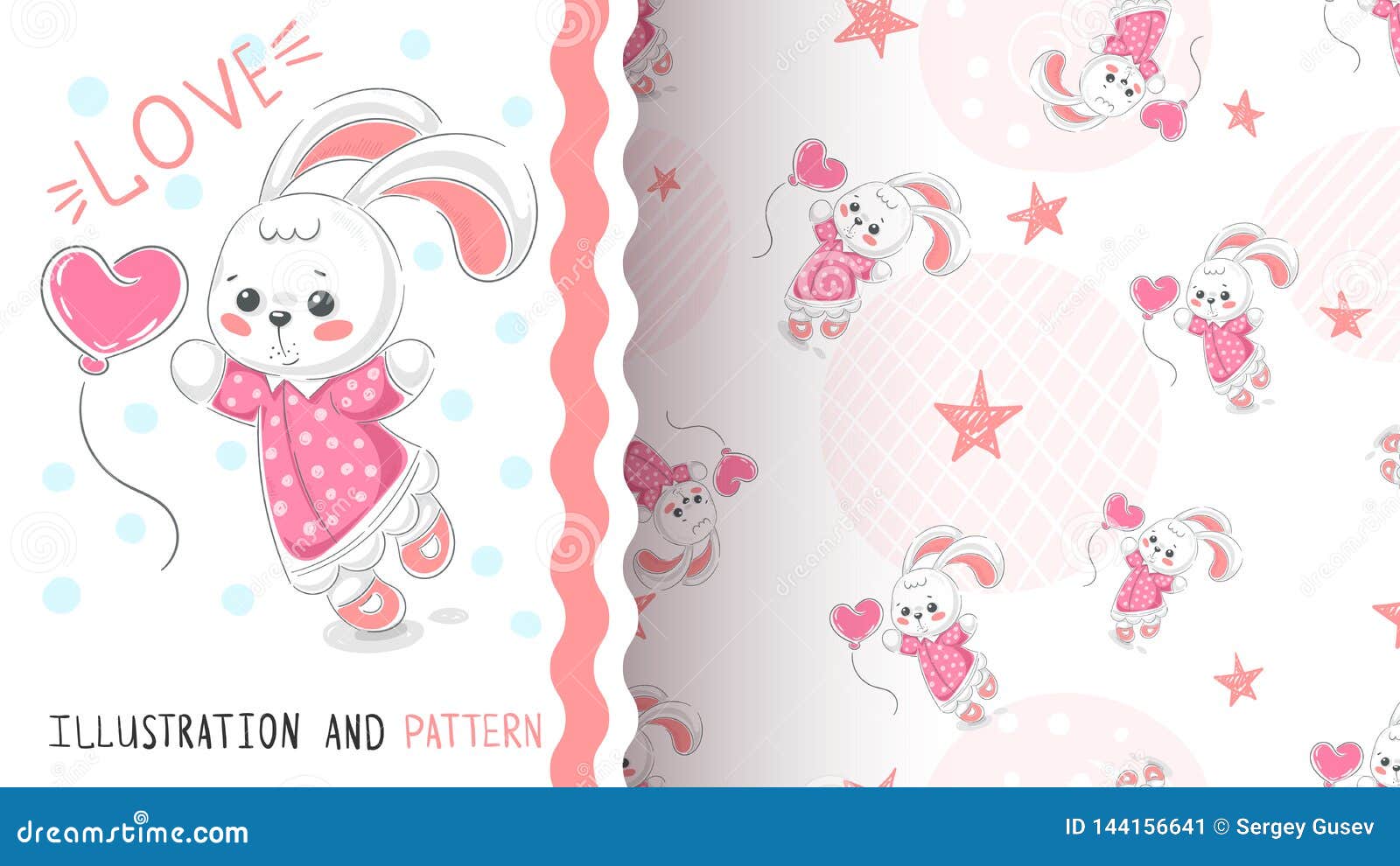 Rabbit with Heart - Seamless Pattern Stock Vector - Illustration of ...
