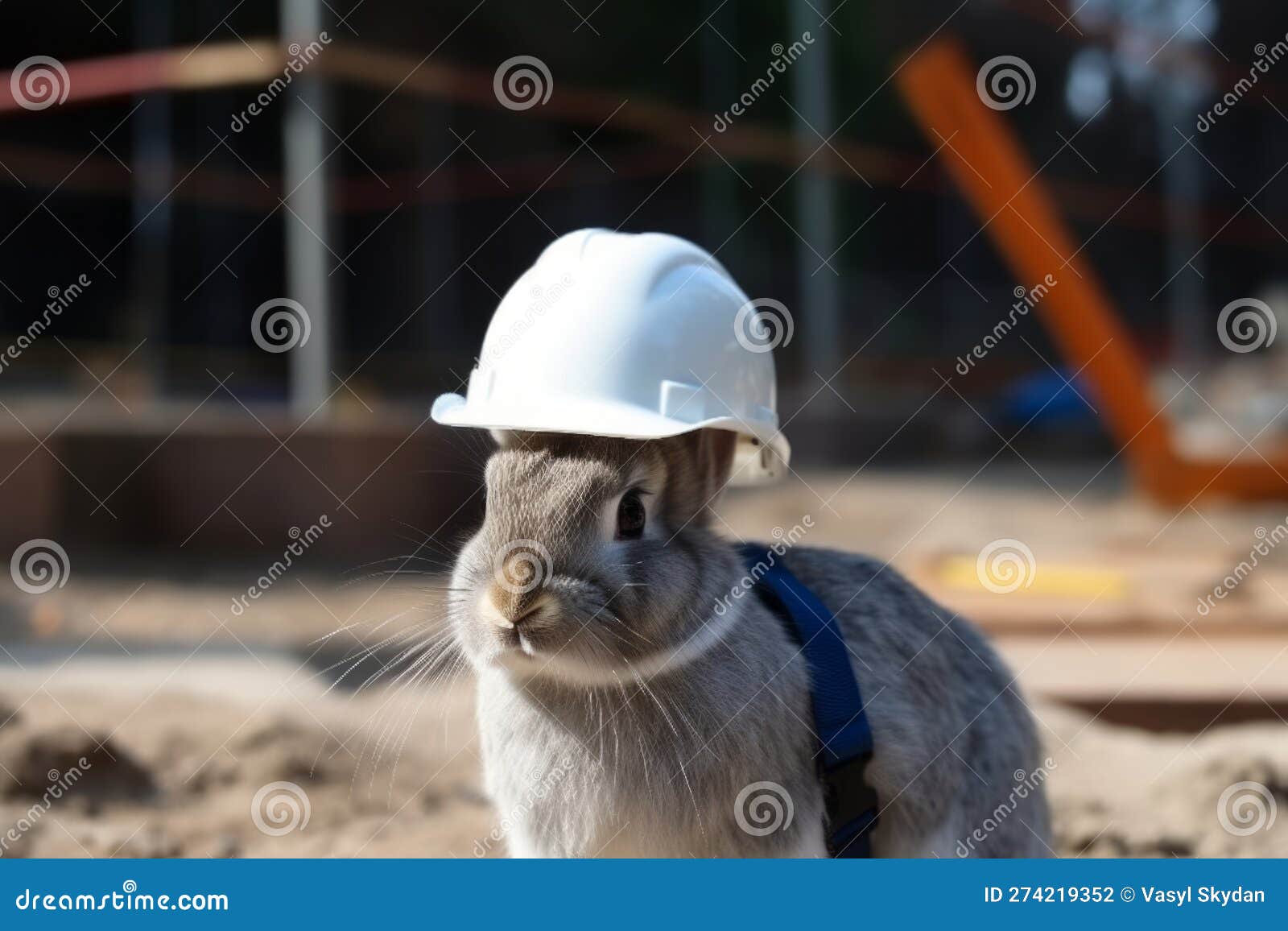 Rabbit in a Helmet of a Worker at a Construction Site Stock Photo ...
