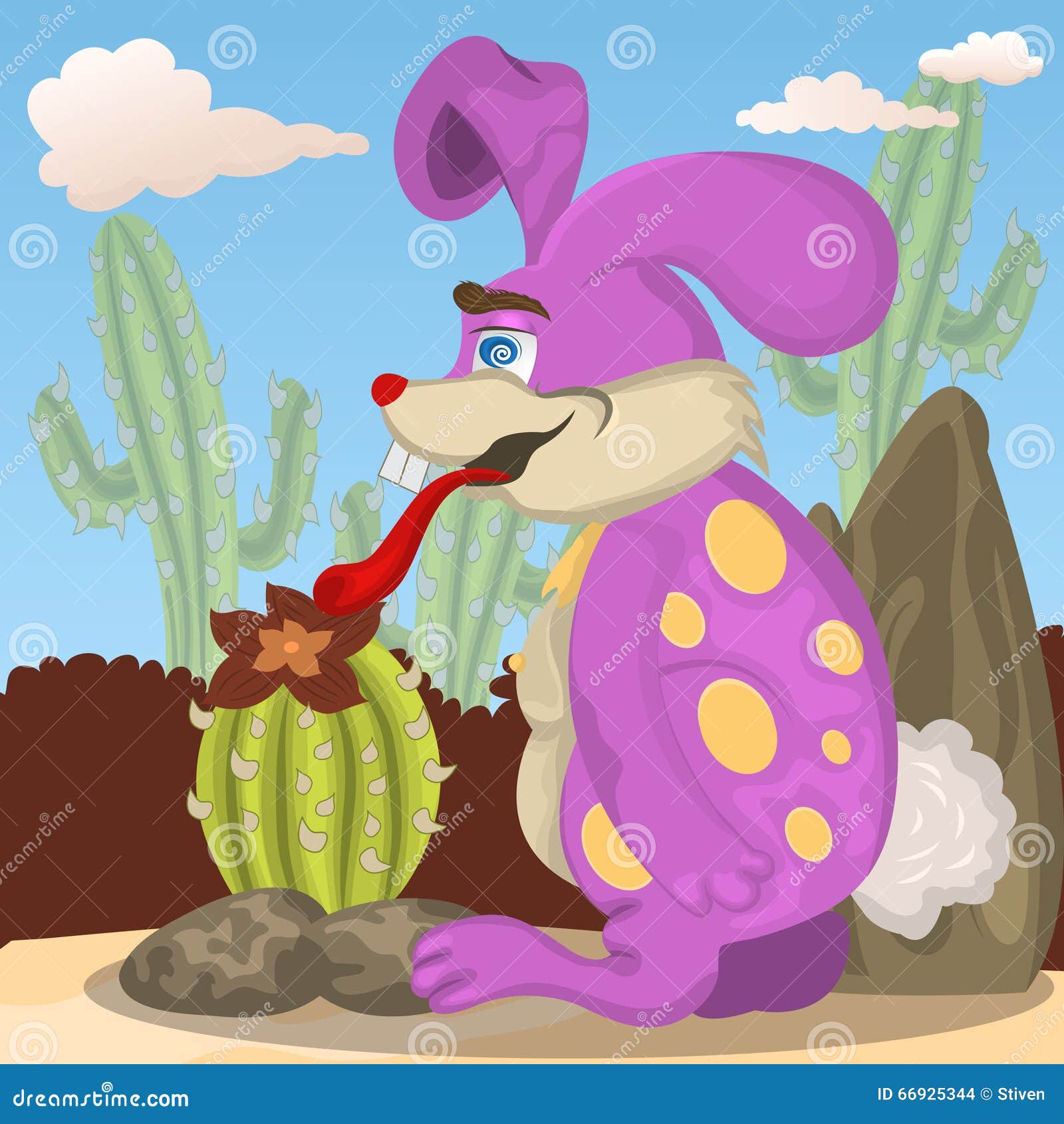 Rabbit with his cactus stock illustration. Illustration of childish ...
