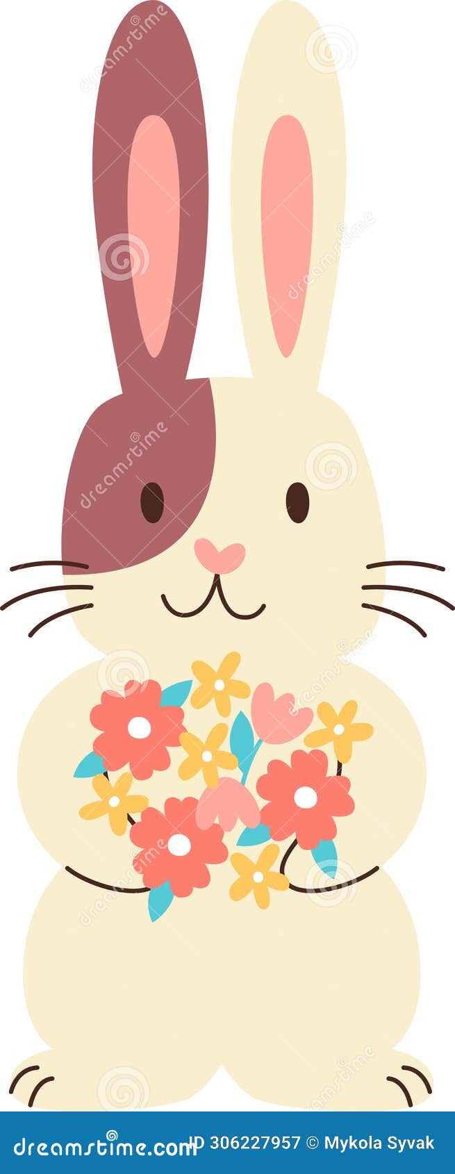 Rabbit Holding Flowers stock illustration. Illustration of bunny ...