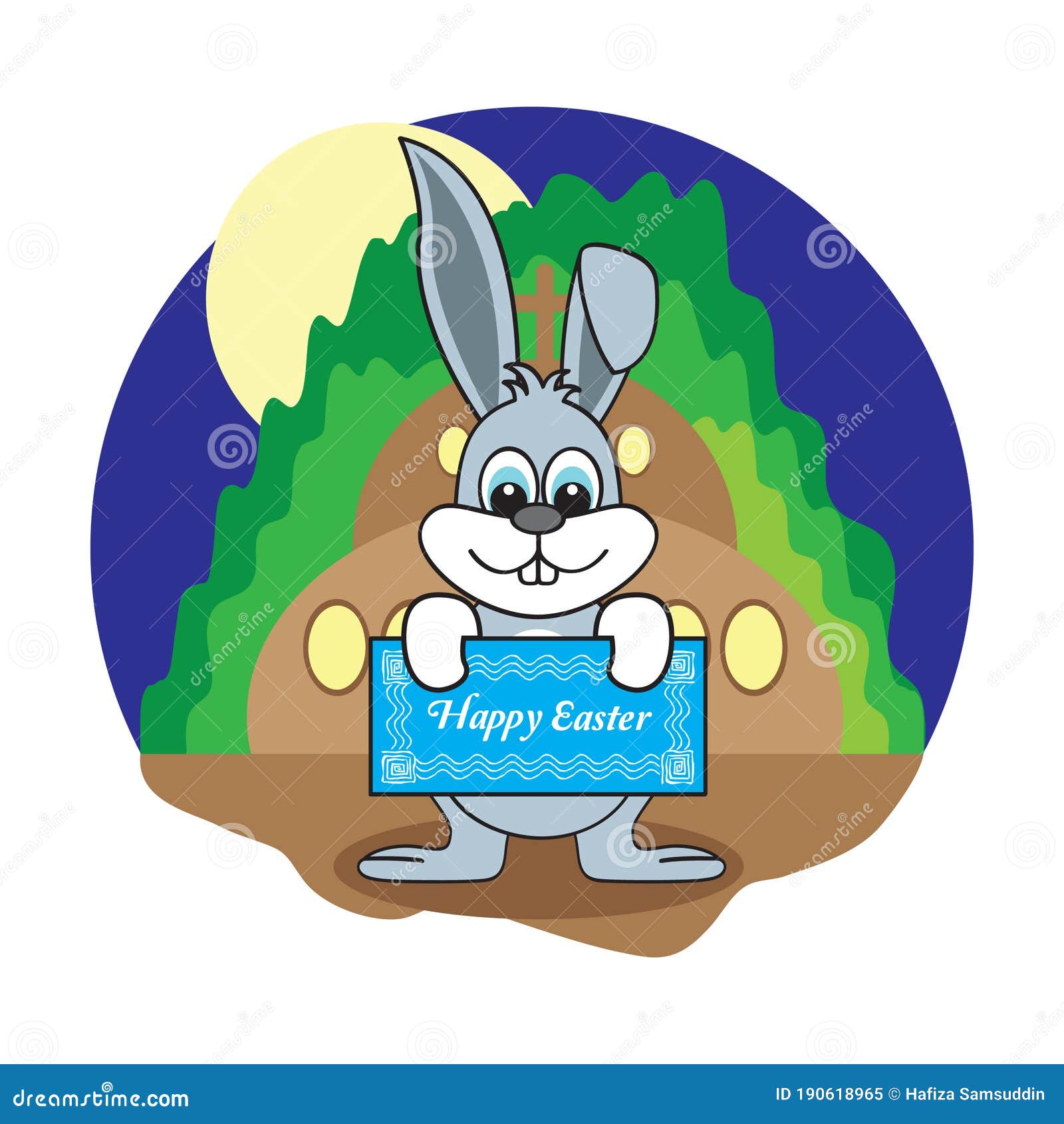 Rabbit Holding Happy Easter Card. Vector Illustration Decorative Design ...