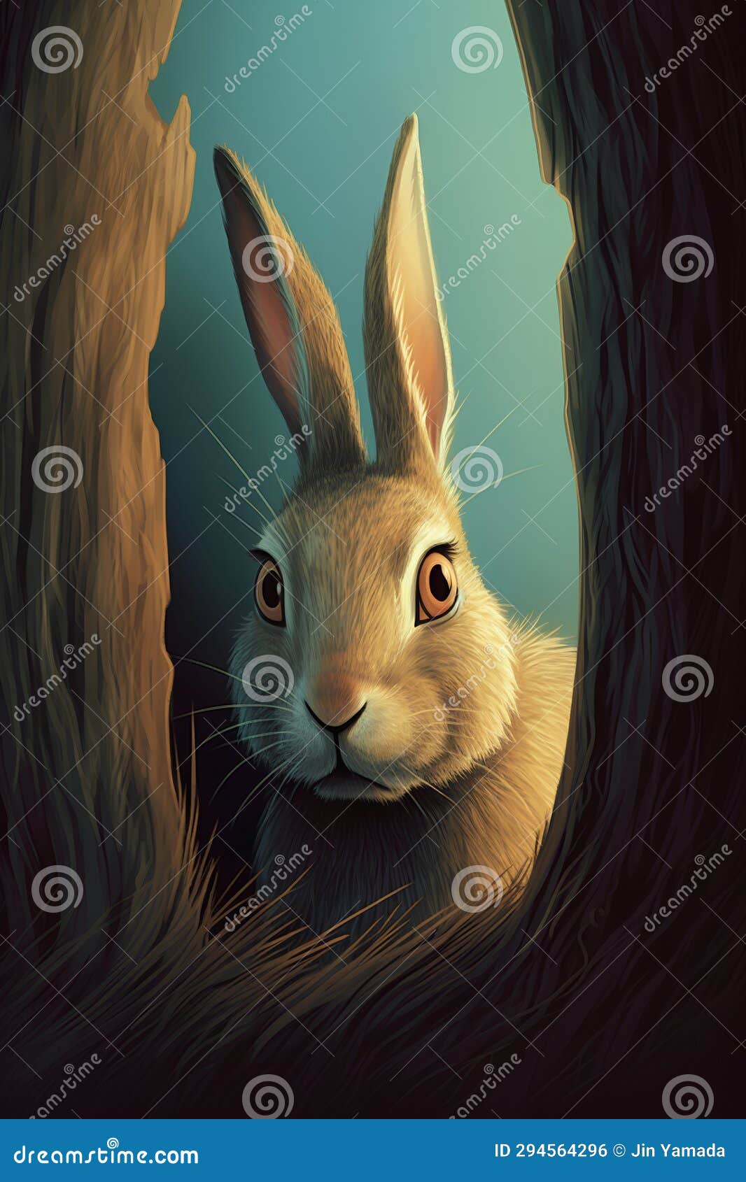 Rabbit in a Hole in the Dark Forest. Vector Illustration Stock ...