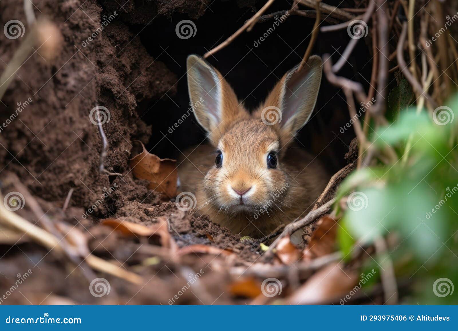 A Rabbit Huddled in Its Burrow during a Rainy Day Stock Photo - Image ...