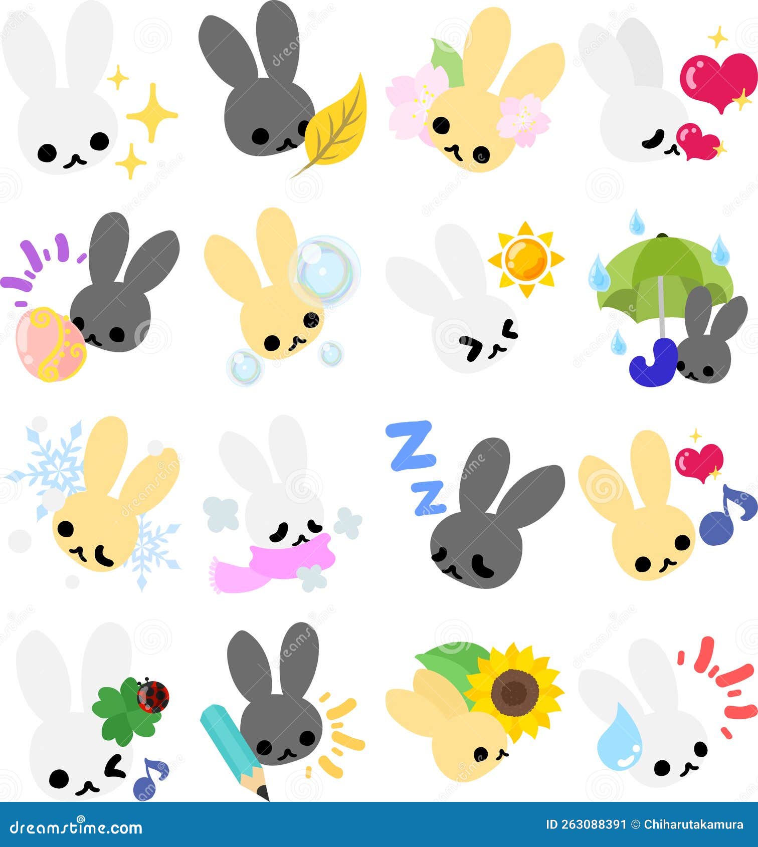 The Icons of Rabbits in Various Expressions Stock Vector - Illustration ...