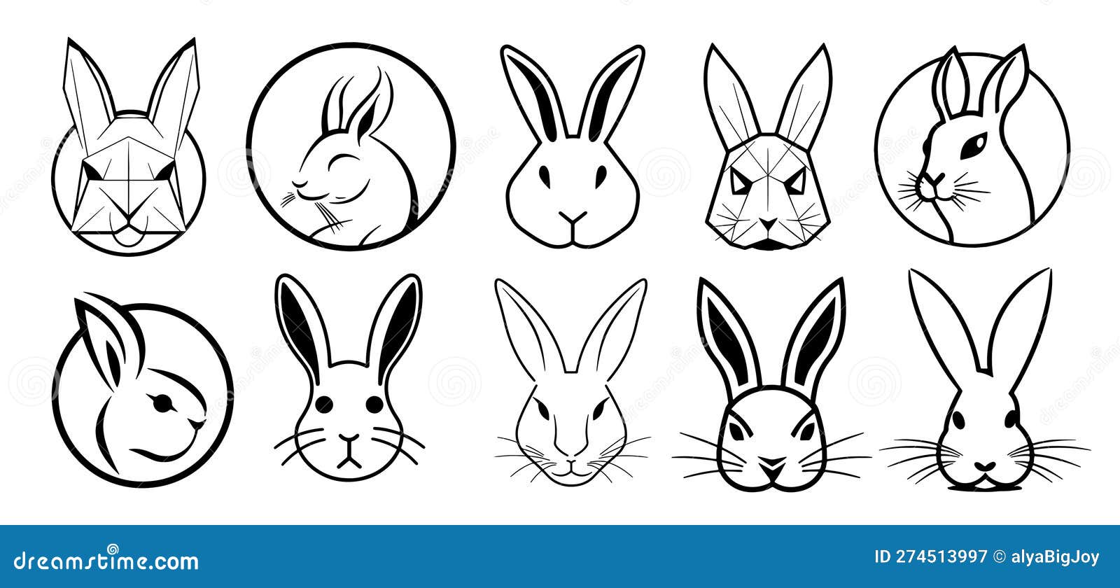 Rabbit Icon Set Sketch Hand Drawn Logo Vector Illustration Stock Vector ...