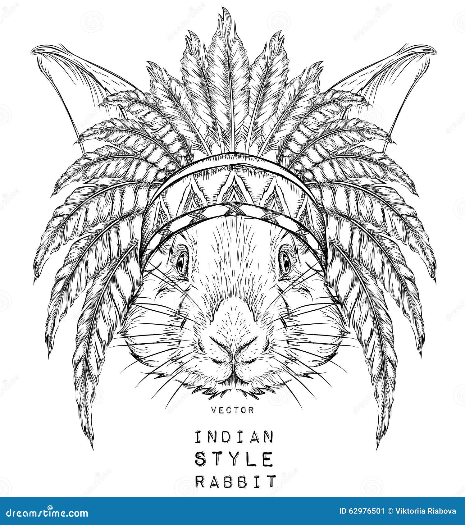 Rabbit in the Indian Roach. Indian Feather Headdress of Eagle. Hand ...