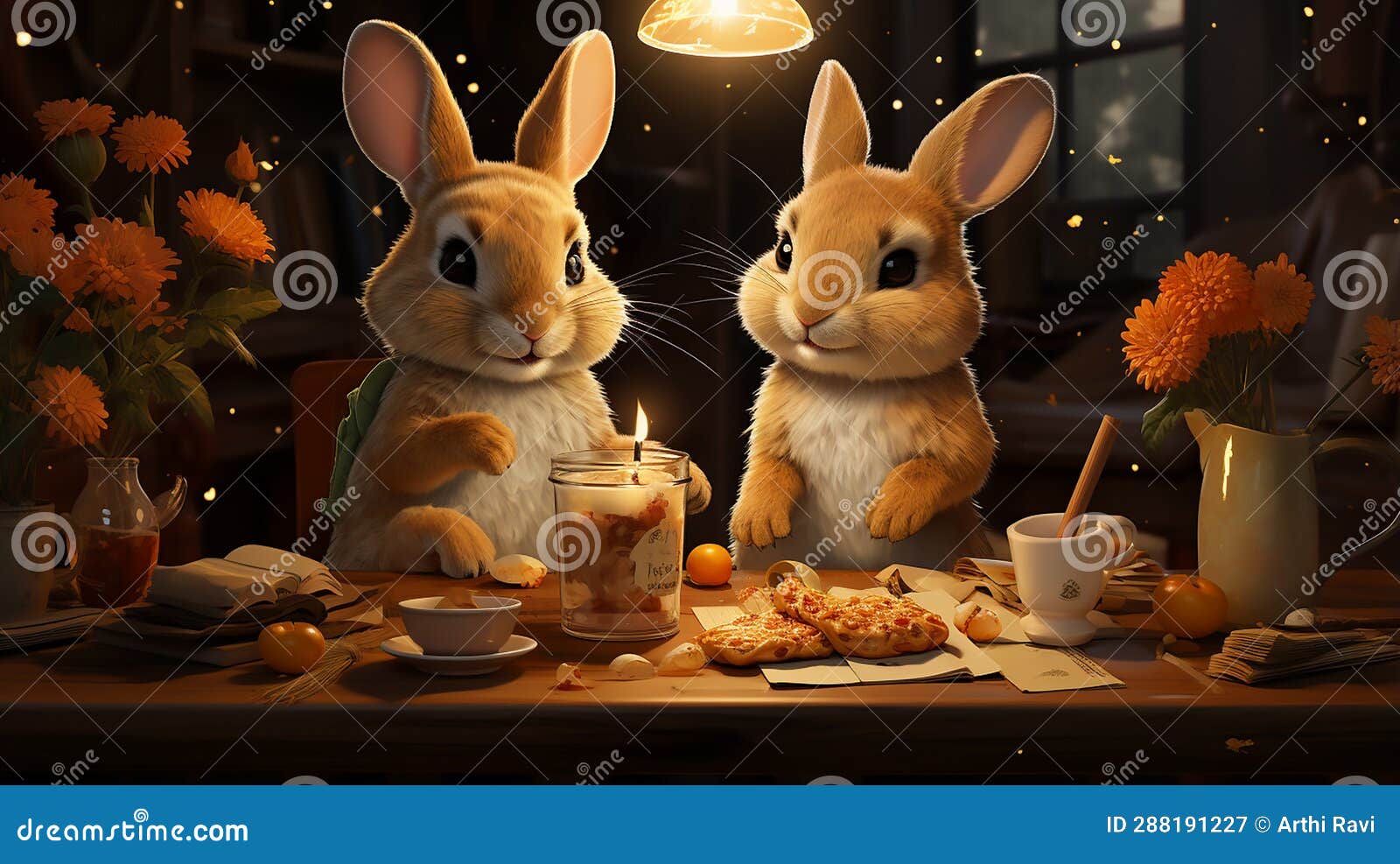 Illustration of a Rabbit and Its Bunny in Ice Cream Parlor Stock ...