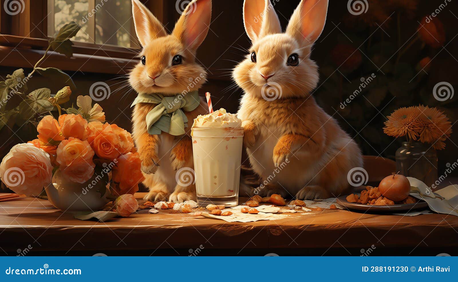 Illustration of a Rabbit and Its Bunny in Ice Cream Parlor Stock ...
