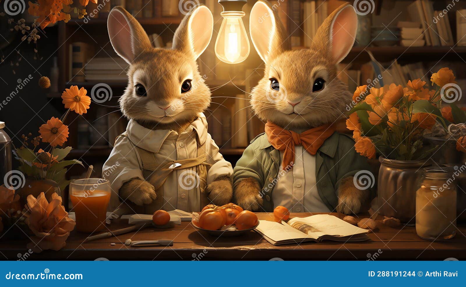 Illustration of a Rabbit and Its Bunny in Ice Cream Parlor Stock ...
