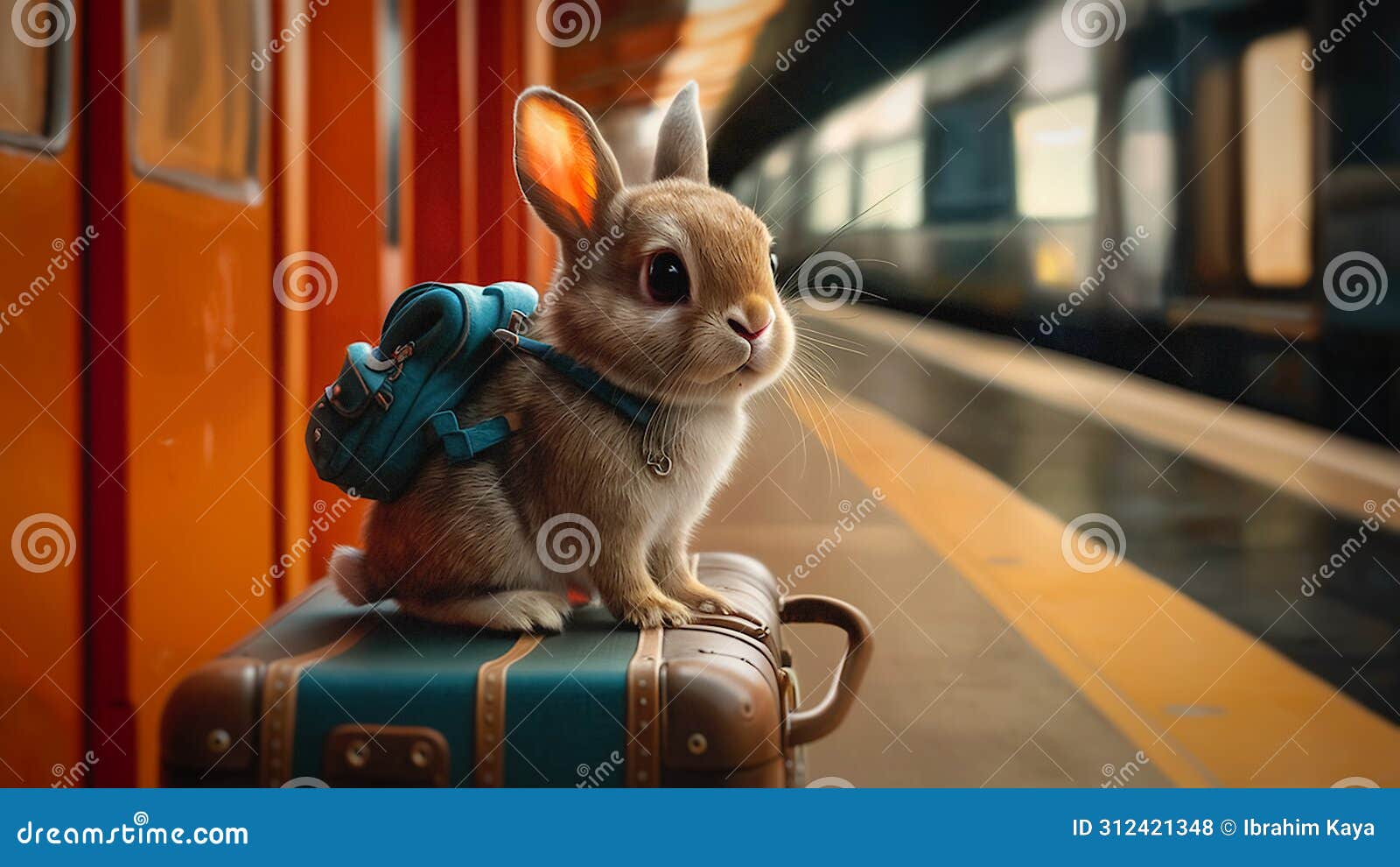 A Rabbit on a Journey, Waiting for a Train on the Platform. Stock ...