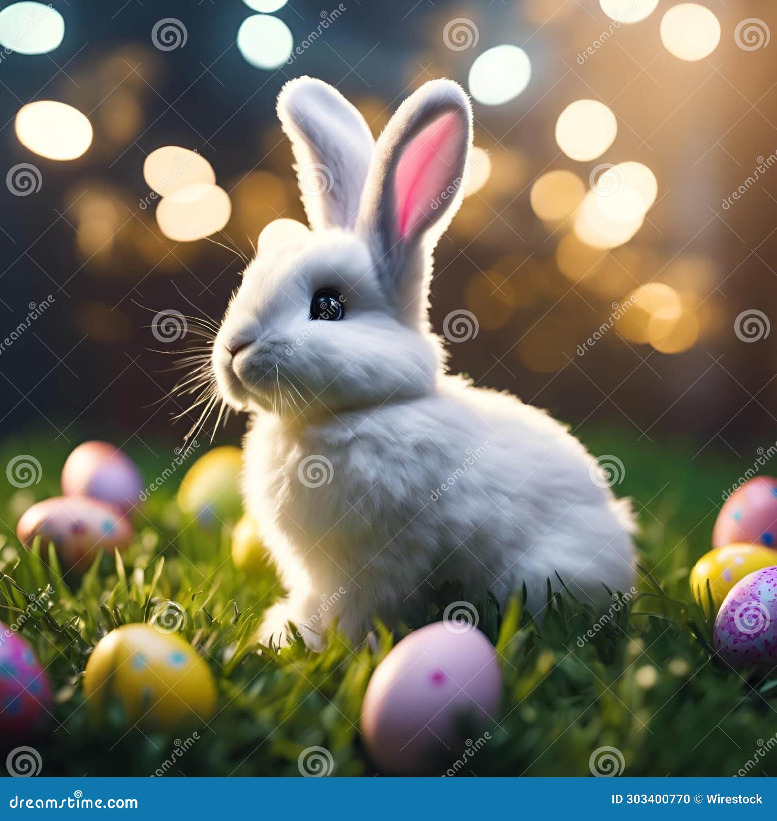 The Rabbit is Laying on the Grass among Eggs in the Sun Stock ...