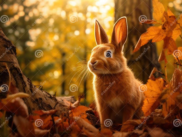 A rabbit in the leaves stock illustration. Illustration of generated ...
