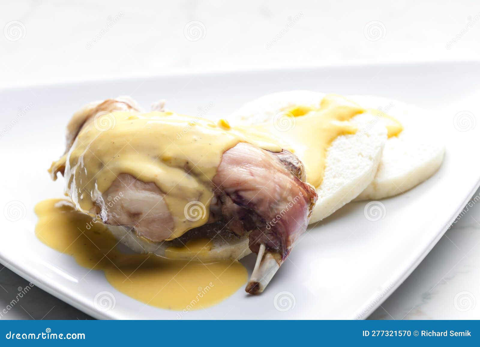 Rabbit Leg with Cream Sauce and Dumplings Stock Photo - Image of ...