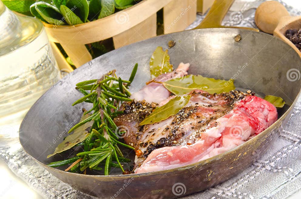 Rabbit Leg with Garden Herbs Stock Photo - Image of brown, leaves: 24458886